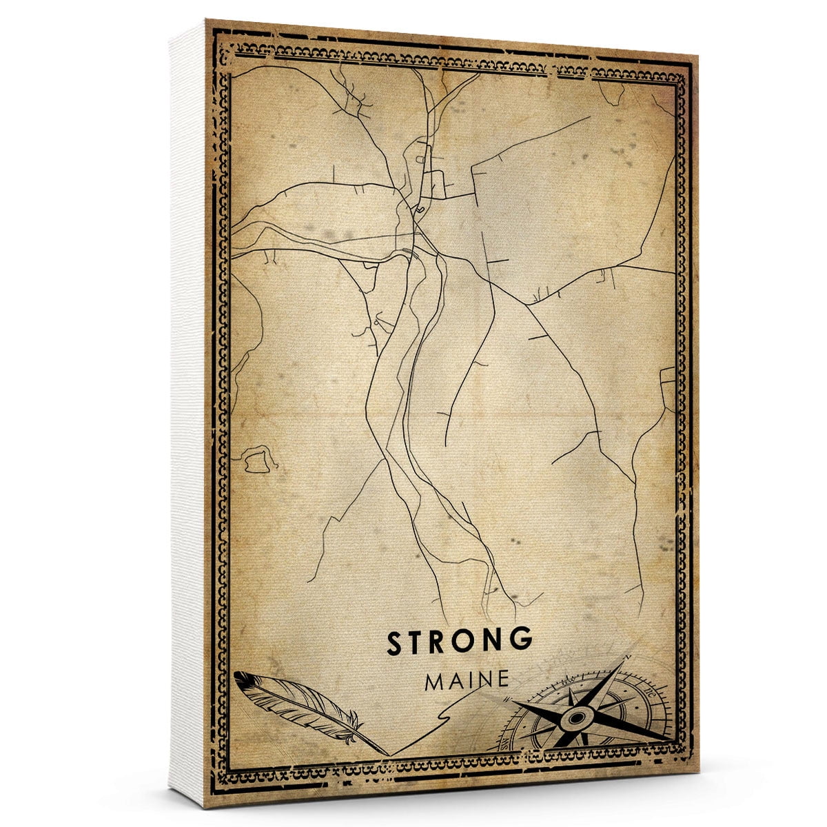 Strong Vintage Map Prints Canvas, Maine Map Art Canvas, Canvas, Strong ...