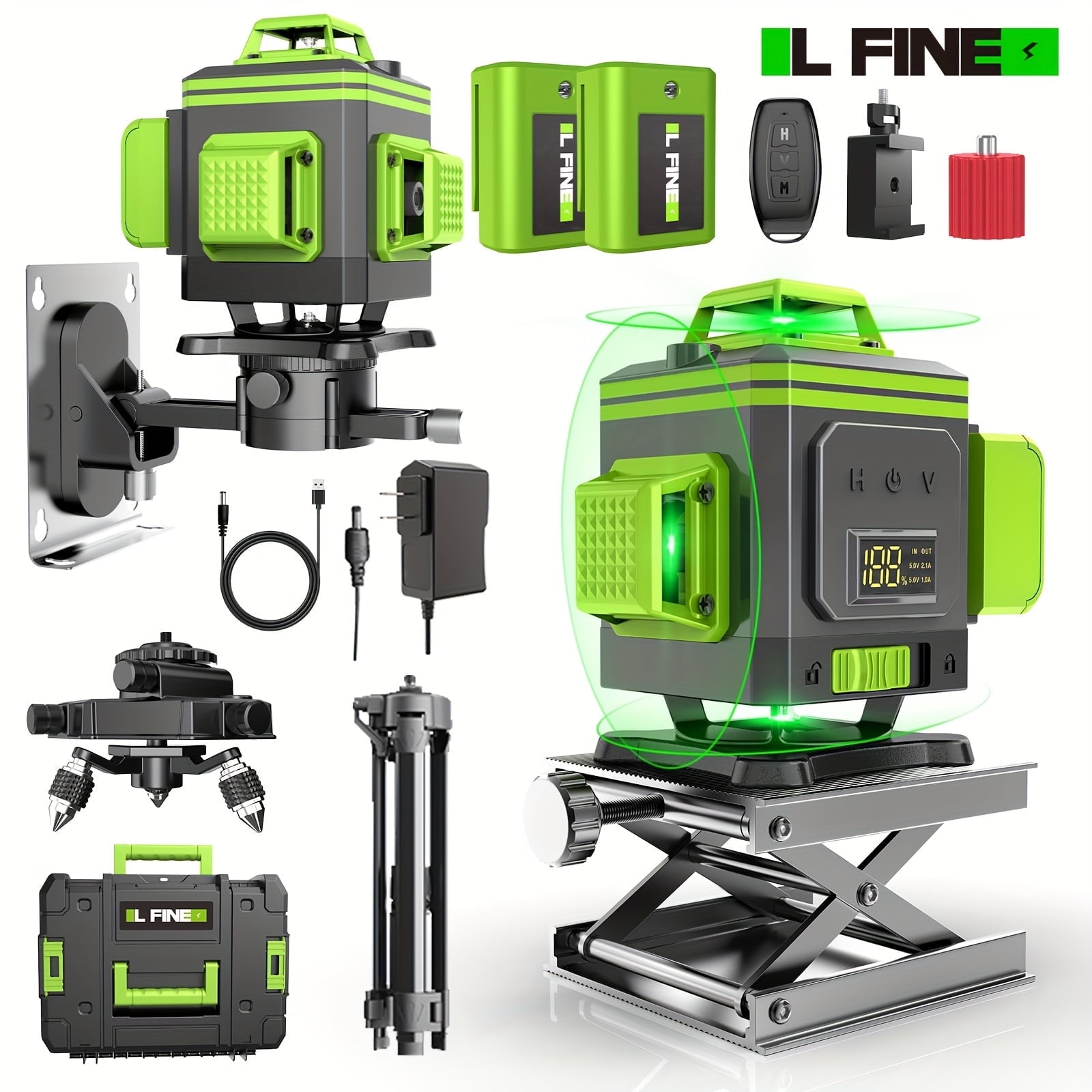 LFINE 16-Line Green Laser LevelFeaturing height-adjustable rotatingmount+ compact stand ...