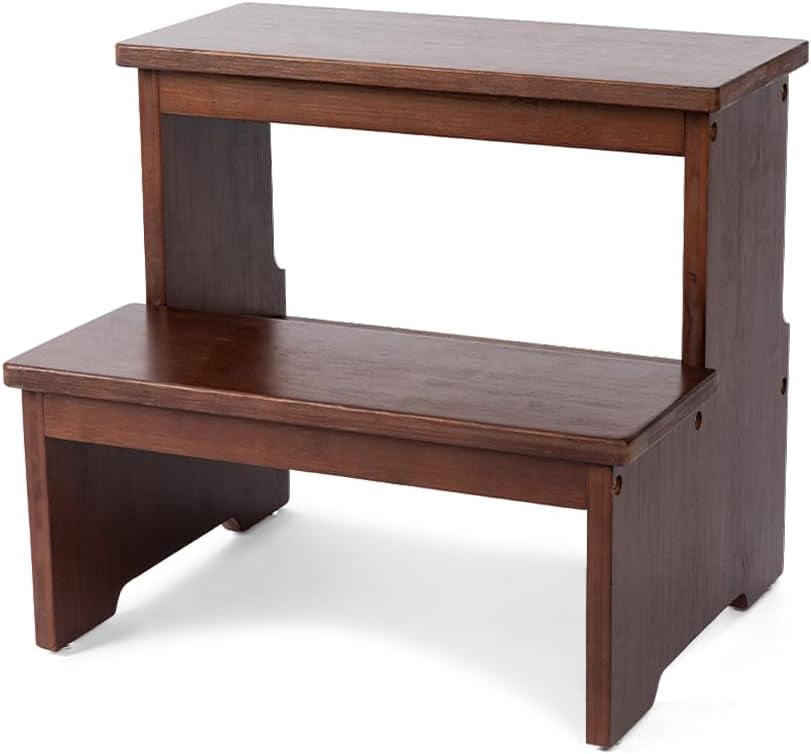 StrongTek Bamboo Two Step Stool for Adults and Kids, Bed Stepstool with ...