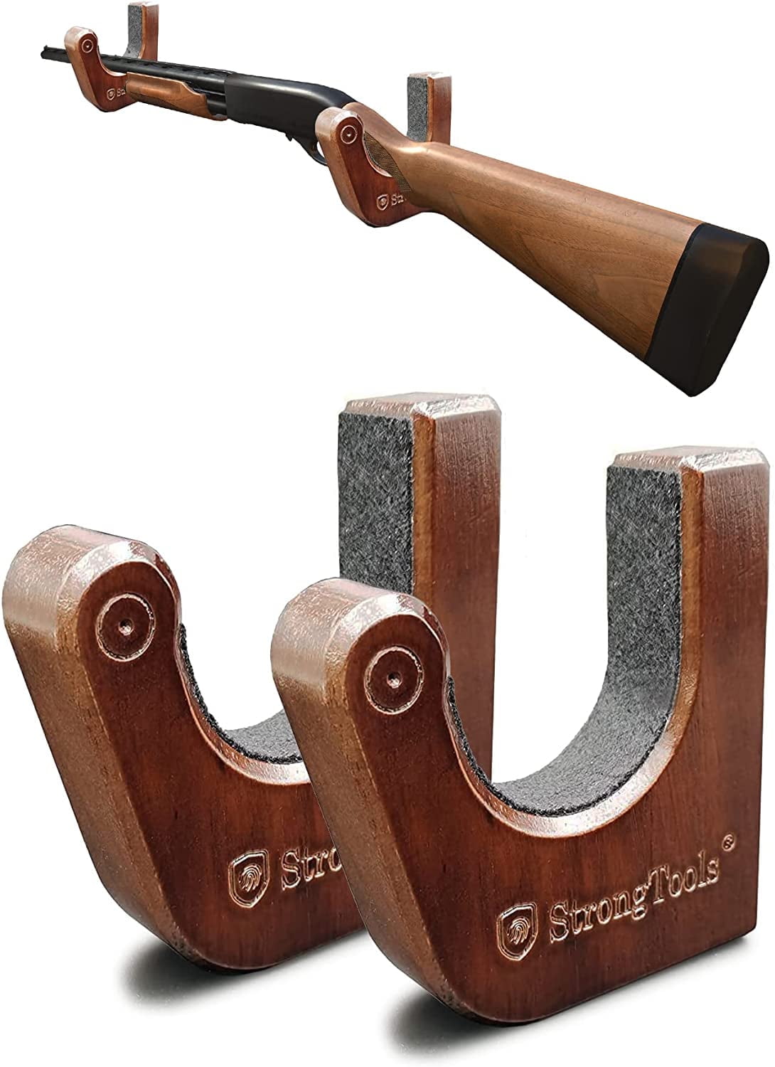 StrongTools Hardwood Gun Rack Solid Wood Wall Mount Rifle and Shotgun ...