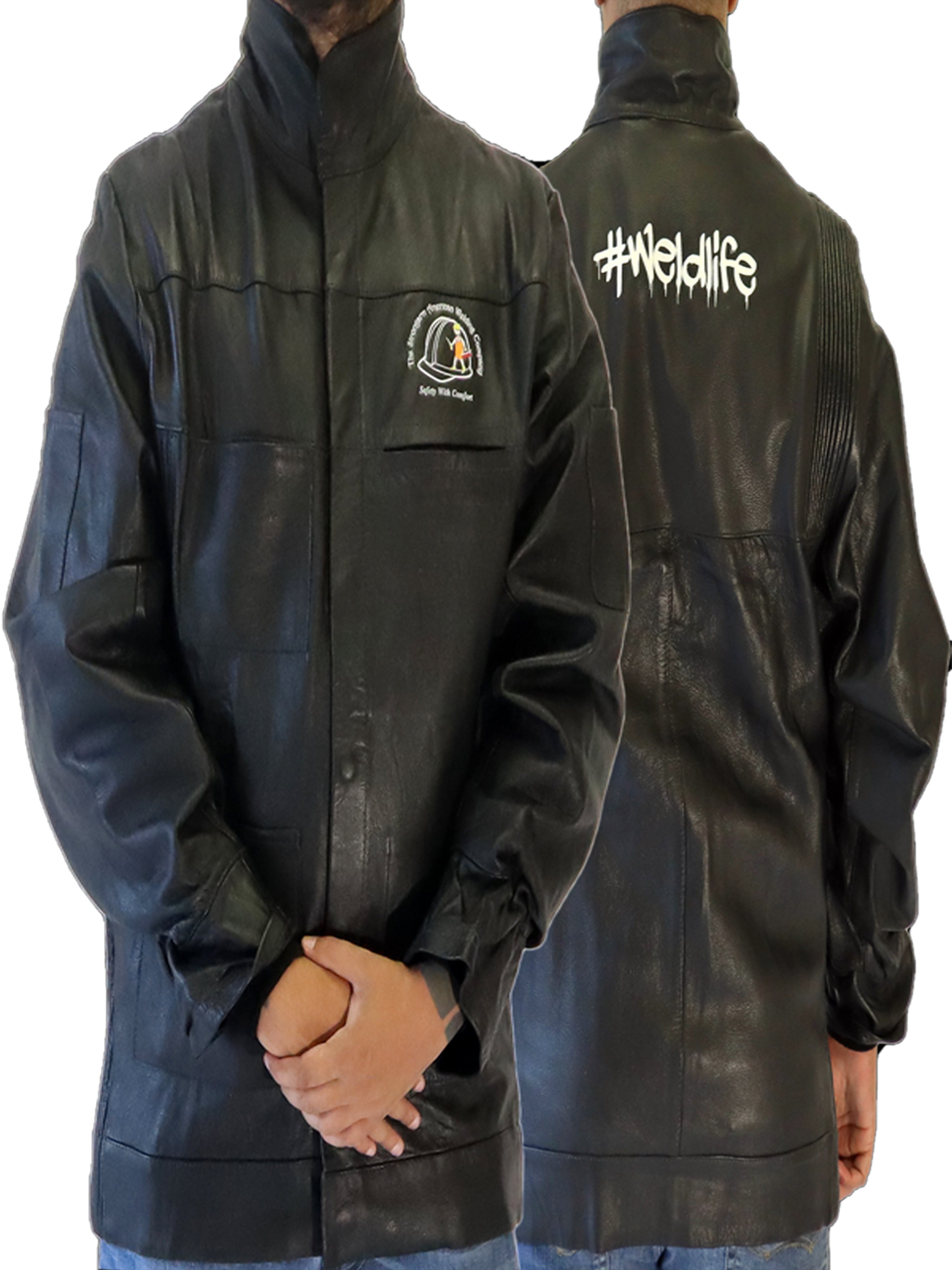 Strongarm Leather Welding Jacket - FR Black Heavy Duty Cow Grain ...