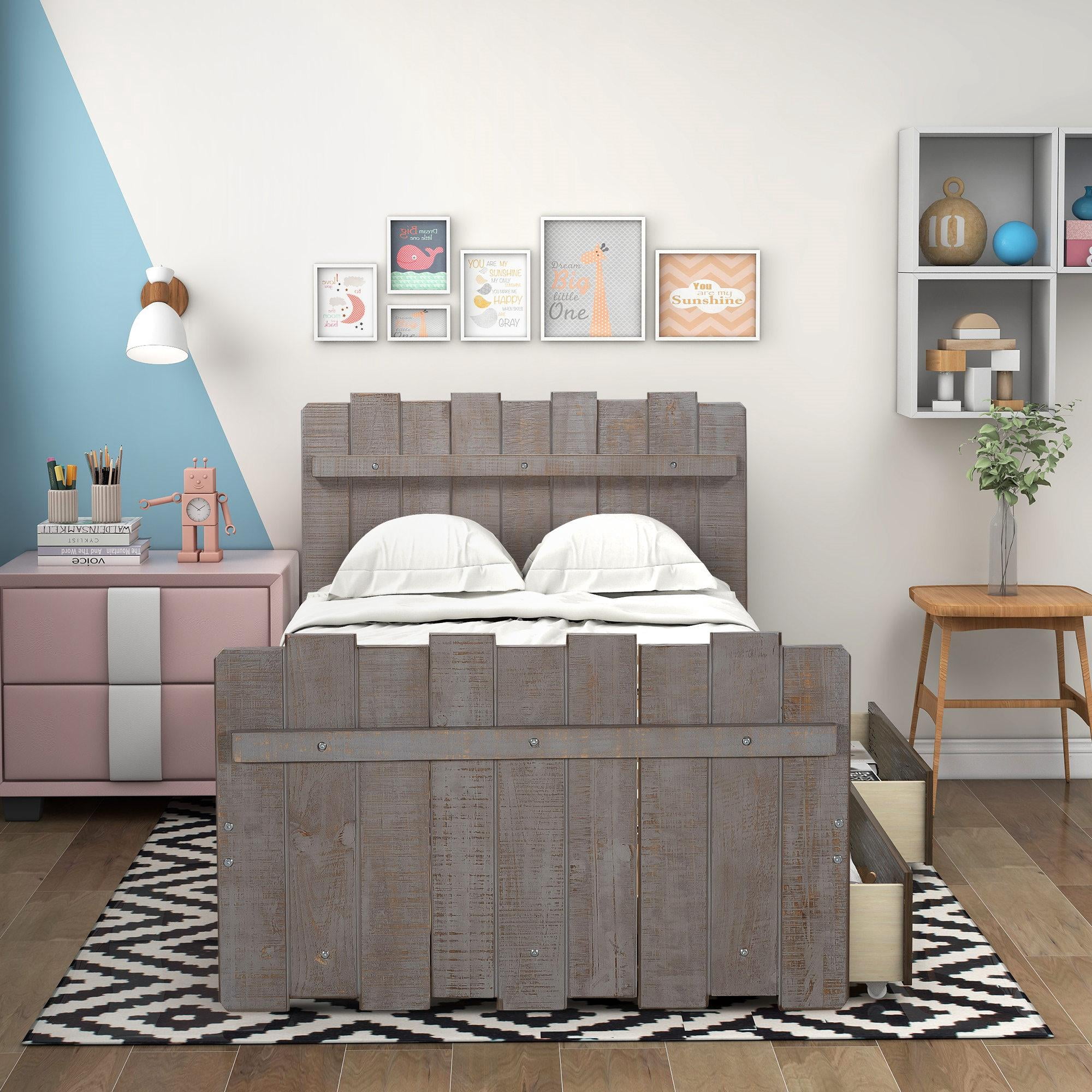 Stronger & More Stable Wood Twin Size Platform Bed, Rustic Style Sleigh ...