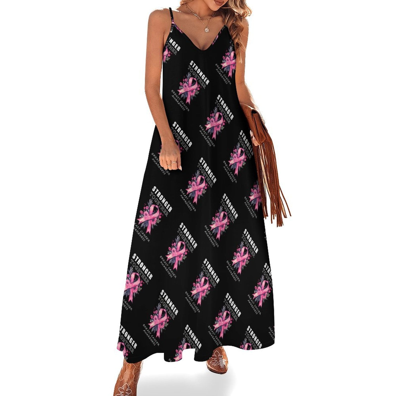 Stronger Together Breast Cancer Pink Ribbon Awareness Women's Maxi ...