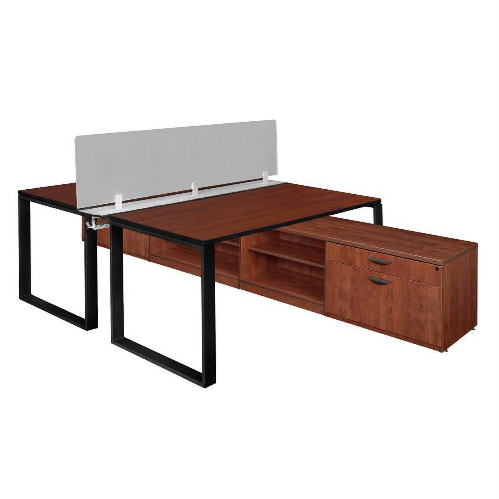 Structure 60" x 24" Privacy Benching System w/ Low Credenza - Cherry ...