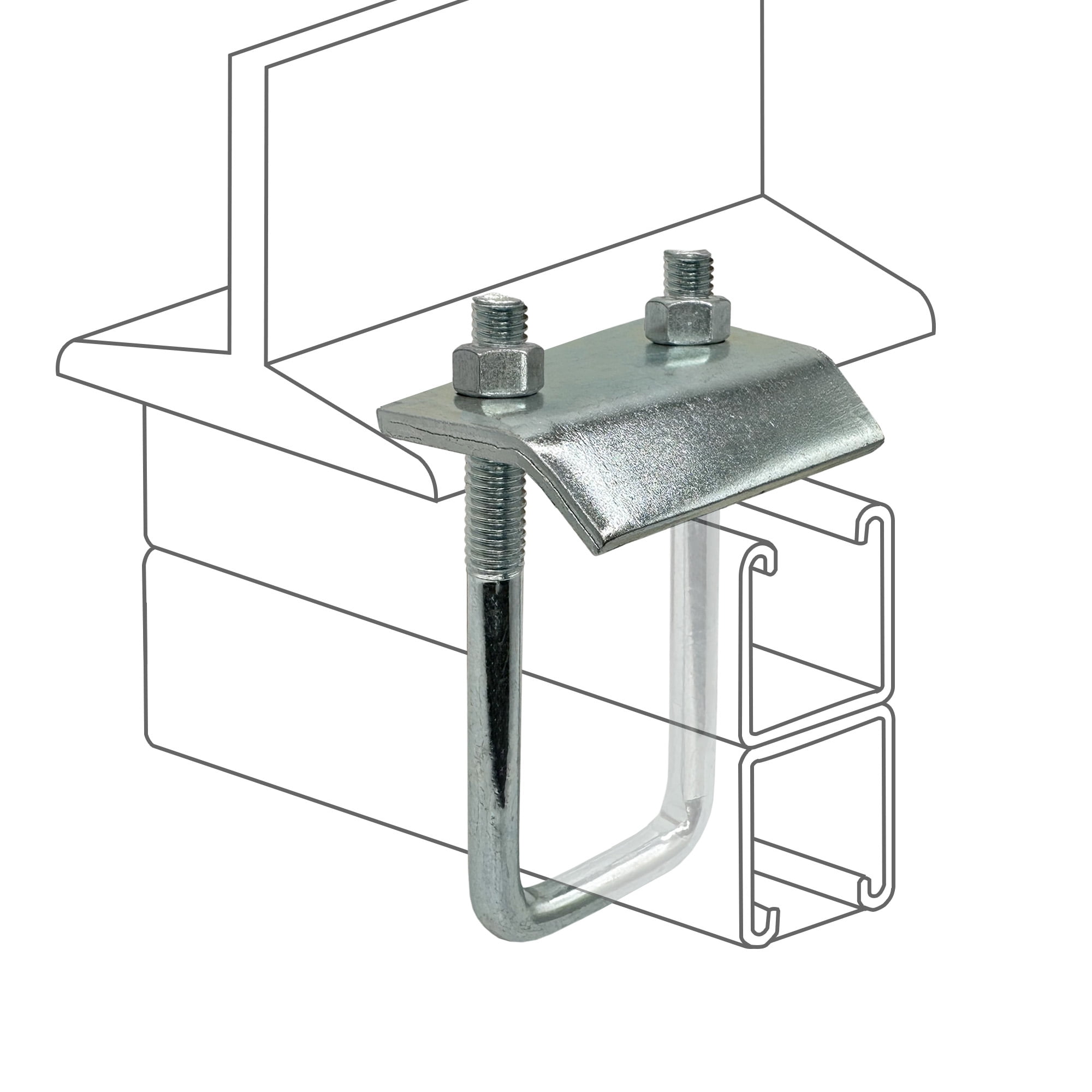 Strut to Beam Clamp with Square U-Bolt and Nuts, 2-7/16" - 3-1/4 ...
