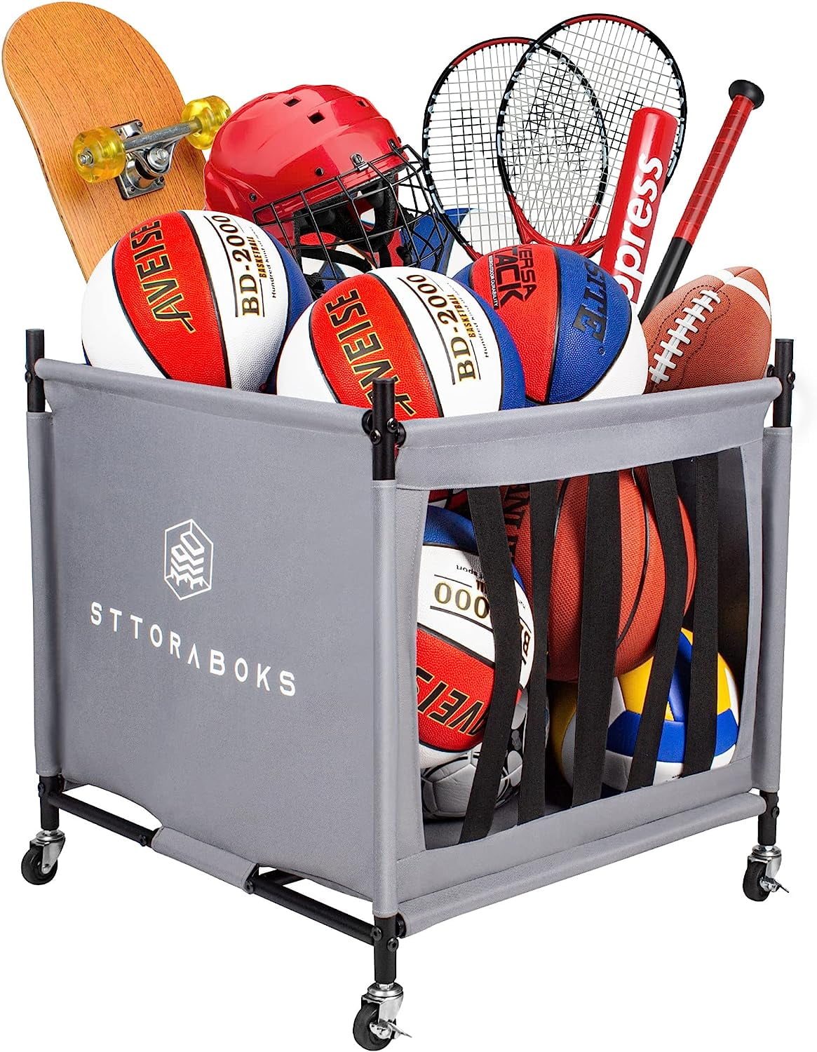 Sttoraboks Rolling Sports Ball Storage Cart with Lockable Wheels ...