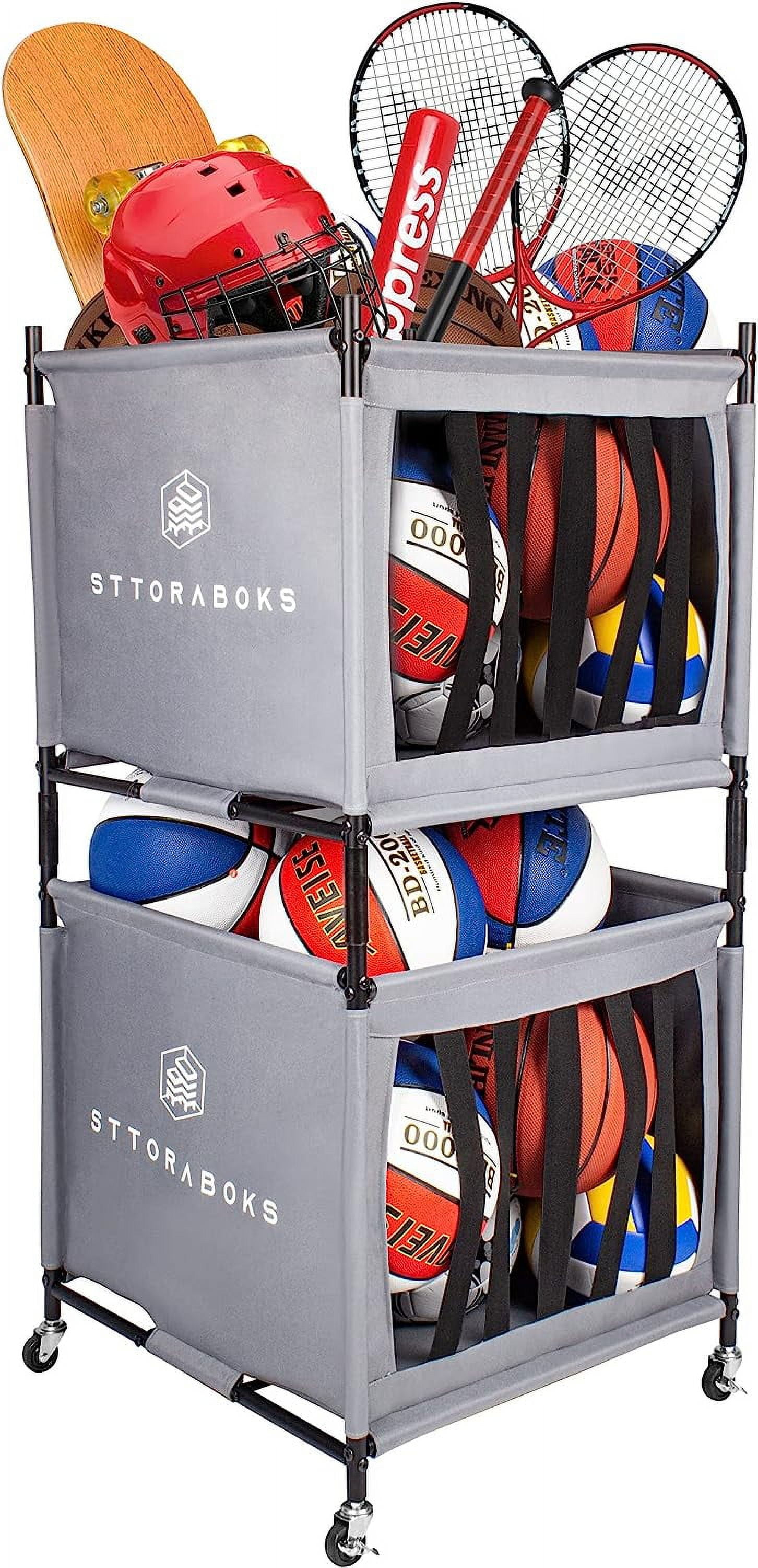 Sttoraboks Sports Ball Rolling Rack Holder, Stackable Storage Cart with ...