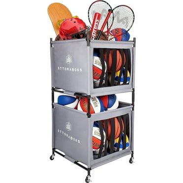 Trigon Sports Lockable Ball Storage Cart, Indoor Outdoor Rolling Ball ...