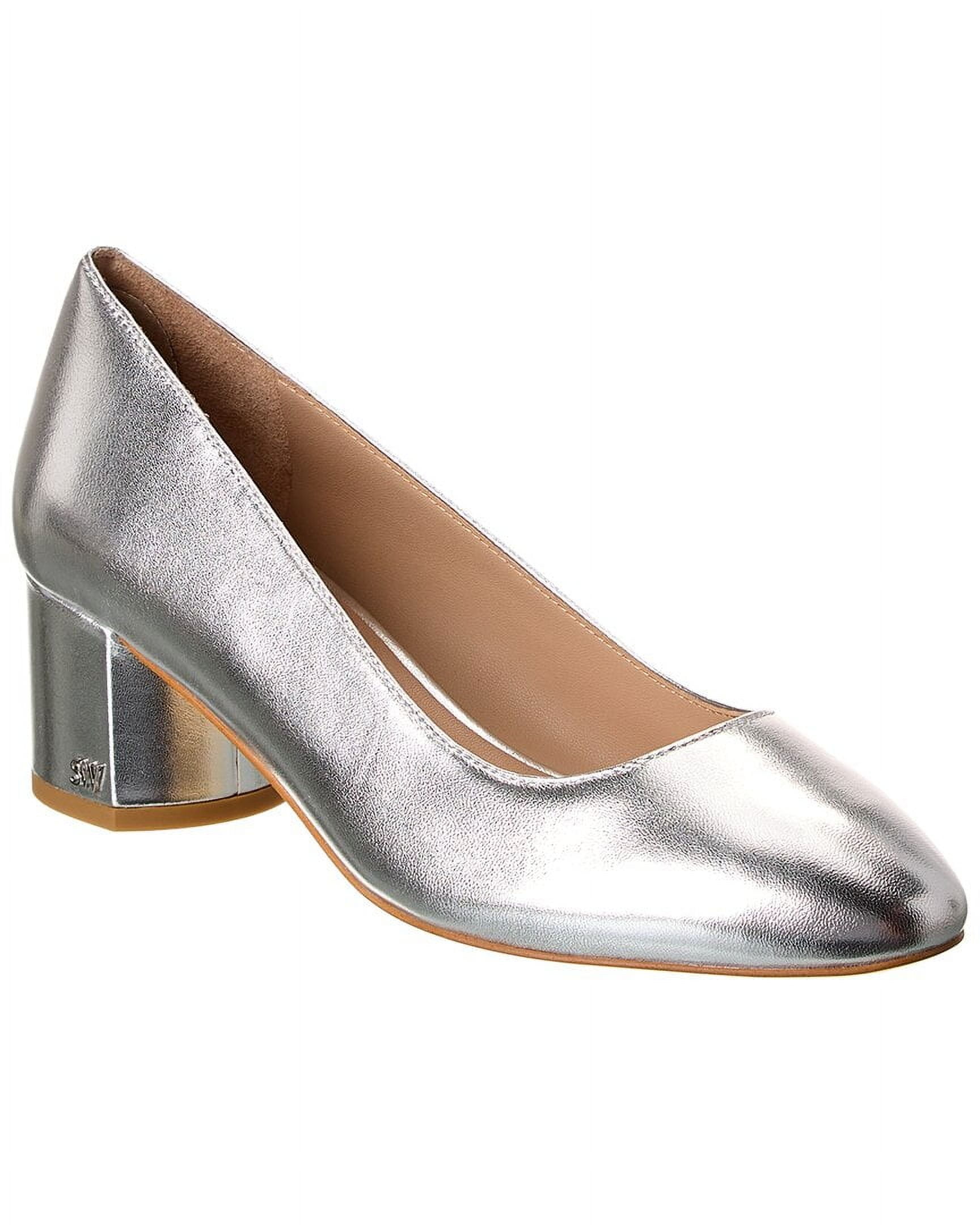 Stuart Weitzman Bridget 50 Block Leather Pump, 6.5, Silver - Walmart.com