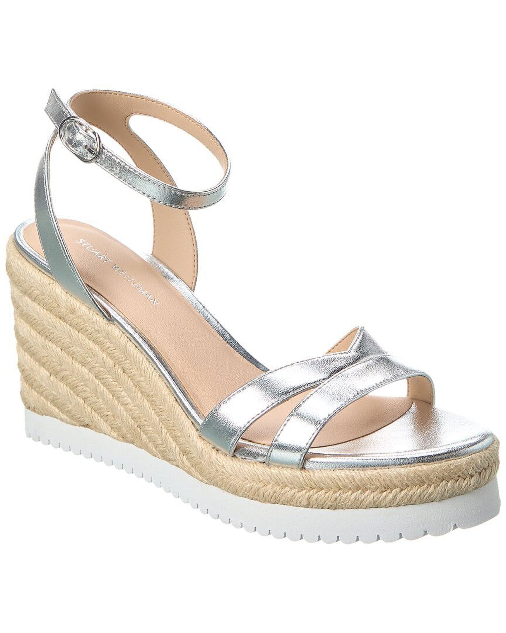 Stuart Weitzman Catlina Leather Espadrille Wedge Sandal, 10, Silver ...