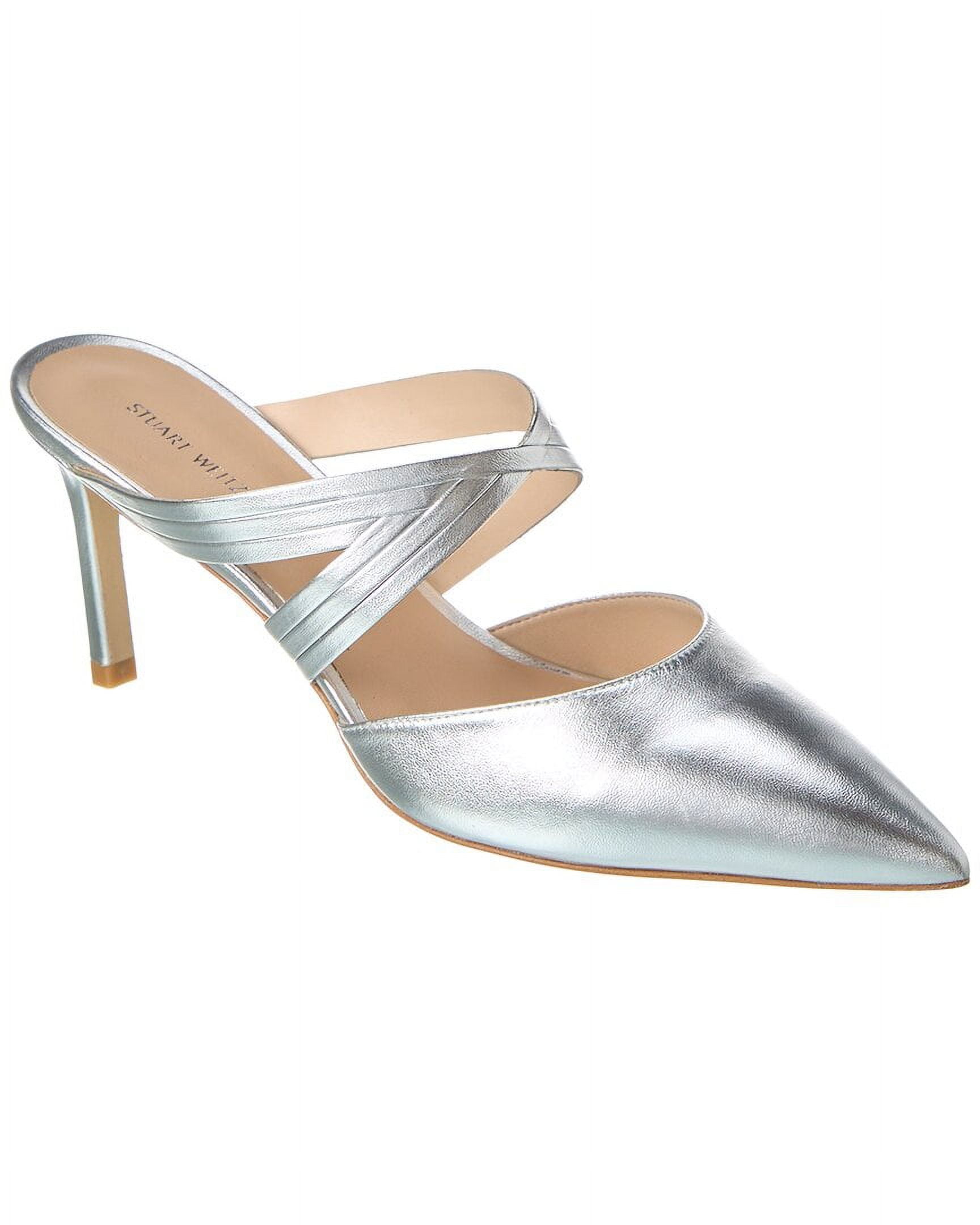 Stuart Weitzman Cutout Leather Mule, 9, Silver - Walmart.com