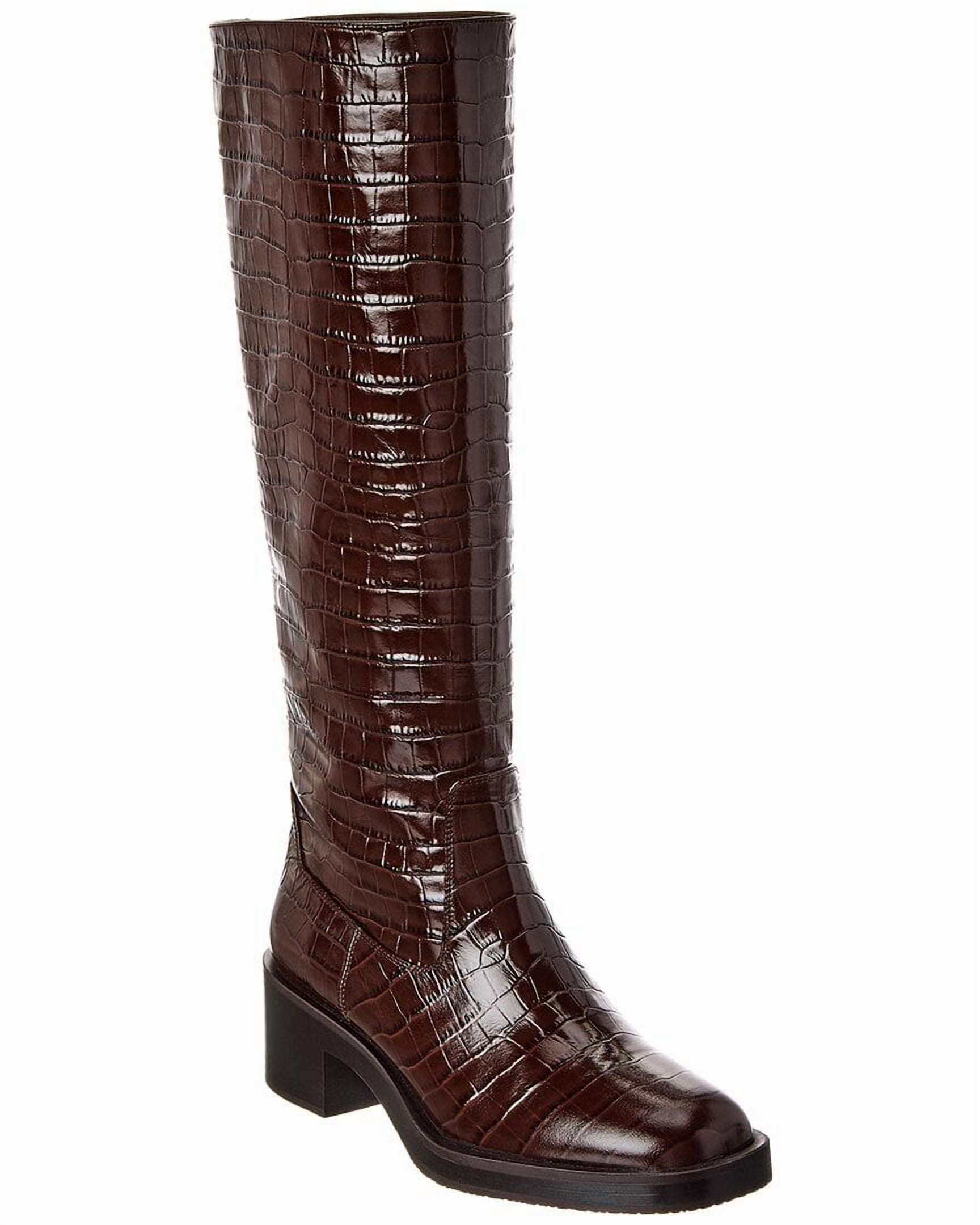 Stuart Weitzman Kaia Croc-Embossed Leather Knee-High Boot, 7.5, Brown ...