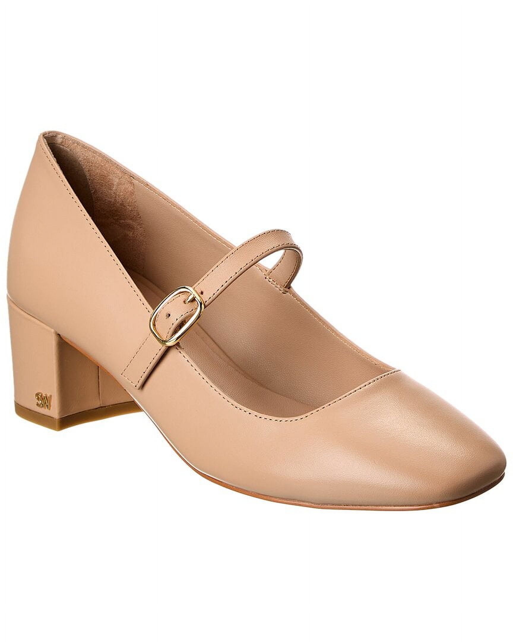 Stuart Weitzman Louise 50 Block Leather Mary Jane Pump, 9, Beige ...