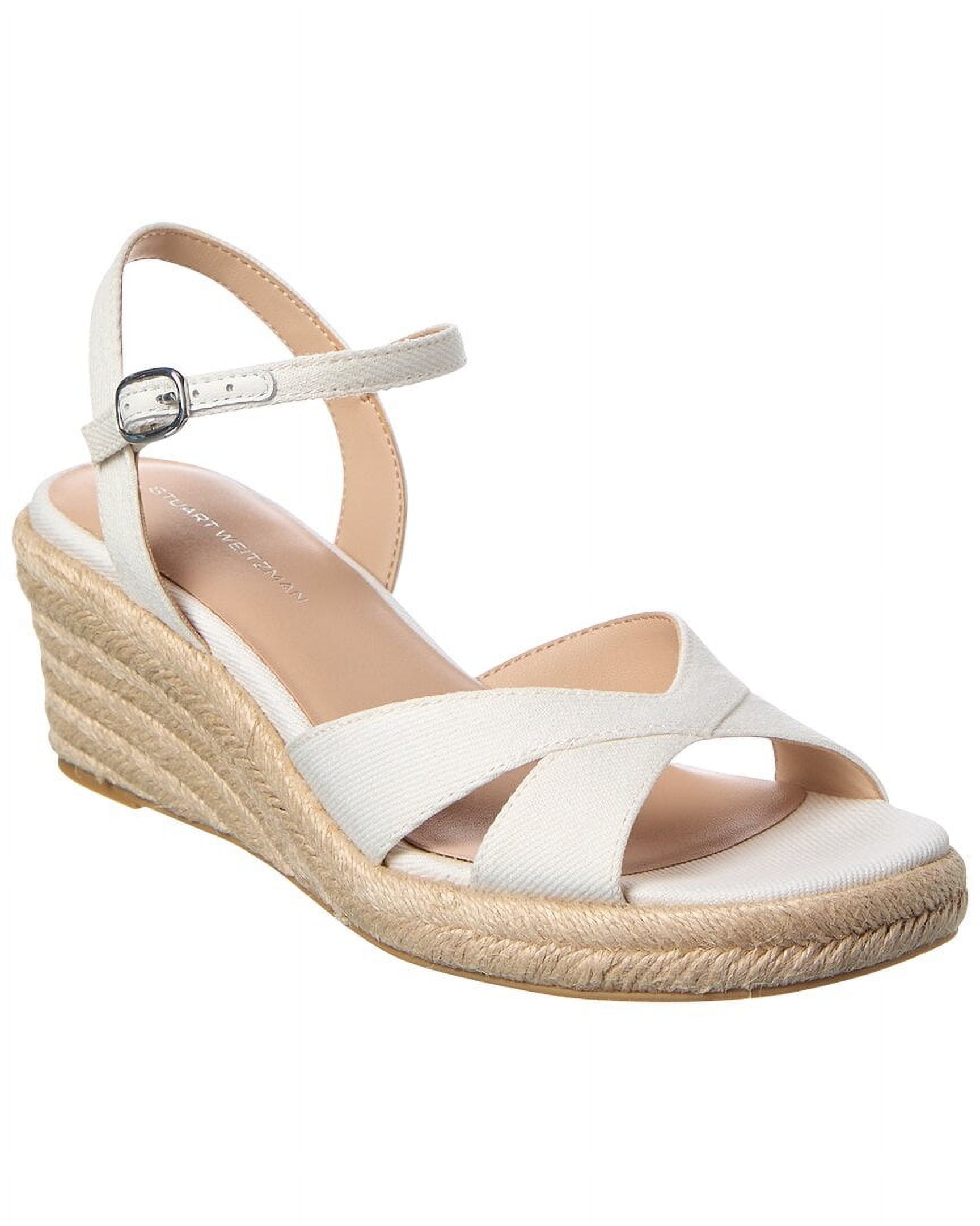 Stuart Weitzman Miami Espadrille Canvas & Leather Wedge, 10, White ...