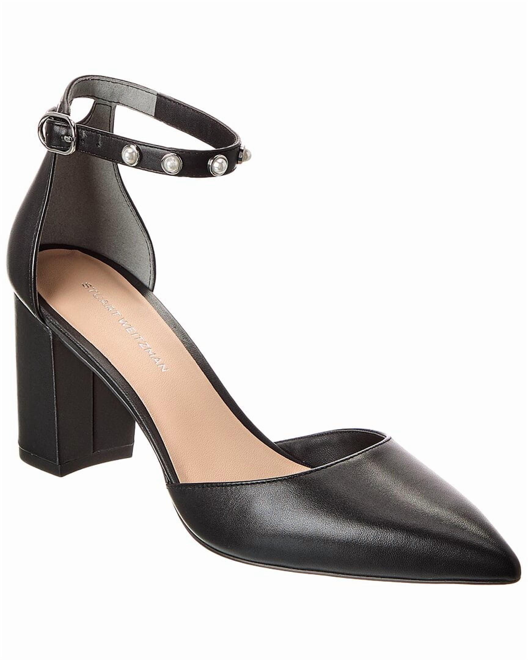 Stuart Weitzman Pearl Strap Block 75 Leather Pump, 6, Black - Walmart.com