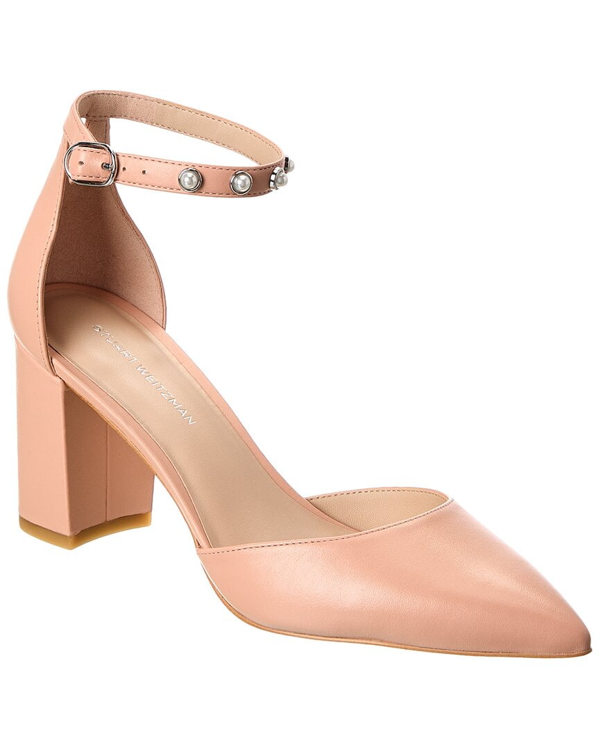 Stuart Weitzman Pearl Strap Block 75 Leather Pump, 9, Pink - Walmart.com