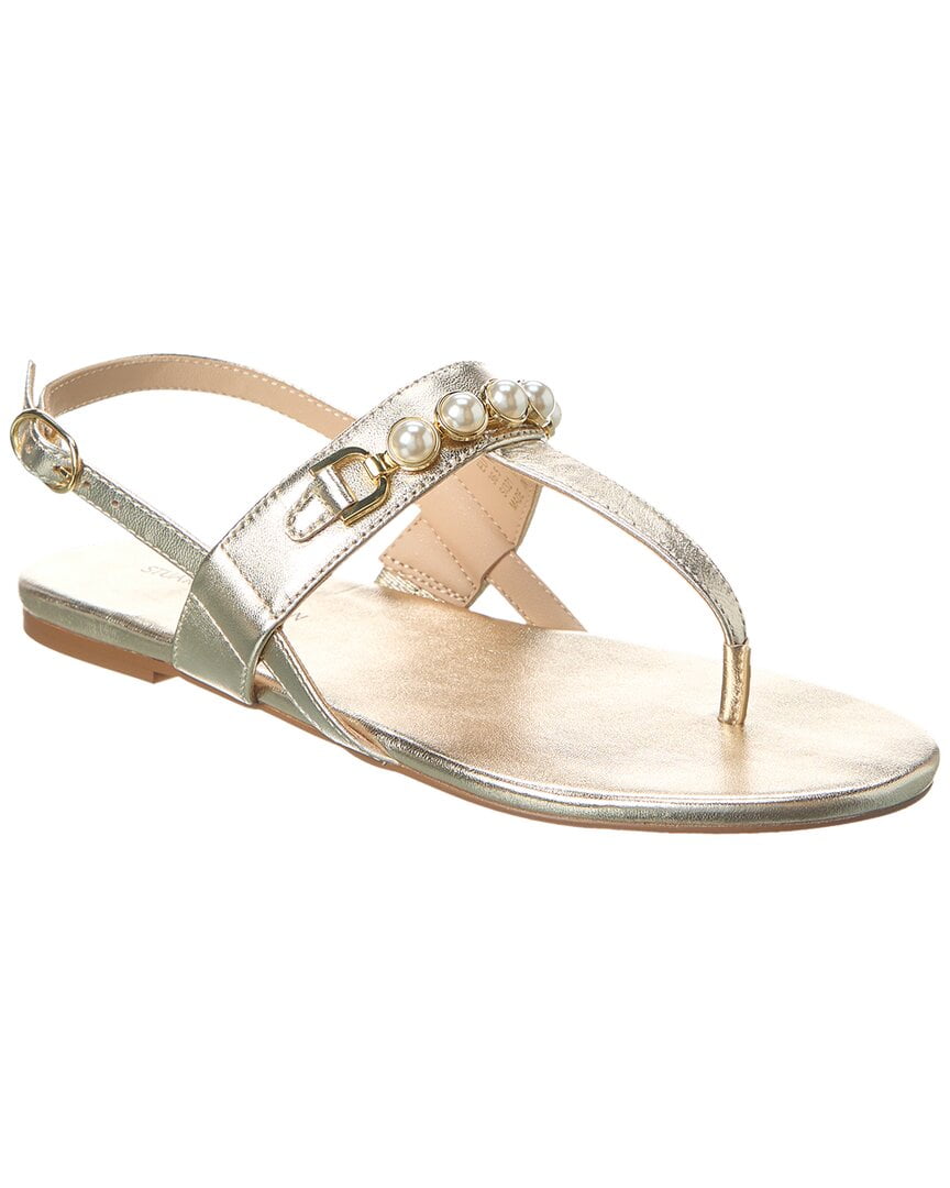 Stuart Weitzman Perla T-Strap Leather Sandal, 8.5, Gold - Walmart.com