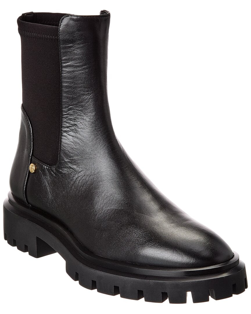 Stuart Weitzman Ultra Lug City Leather Bootie, 4, Black - Walmart.com