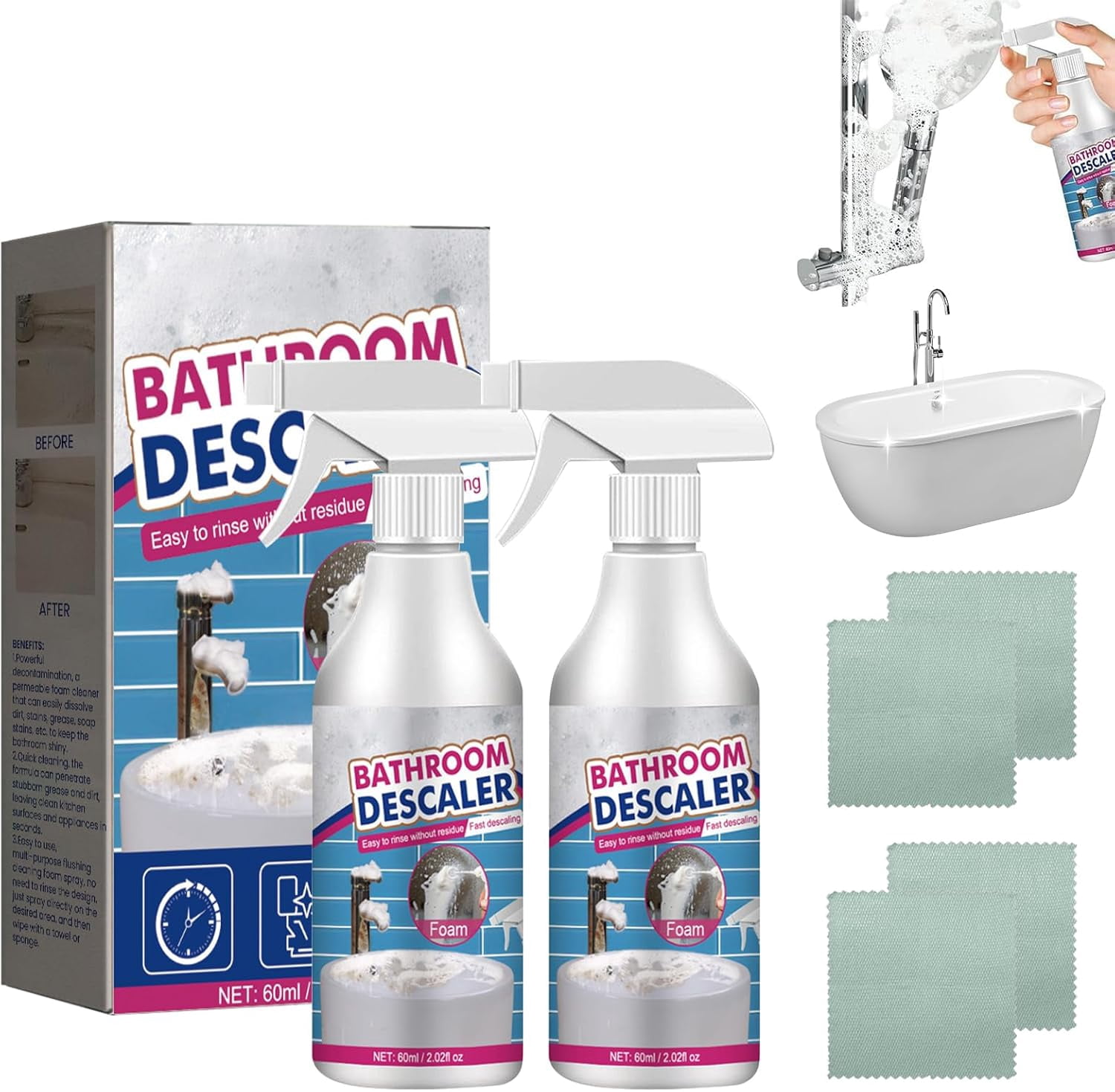 Stubborn Stains Cleaner,2 Pack Bathroom Descaler Foam Cleaner Spray for ...