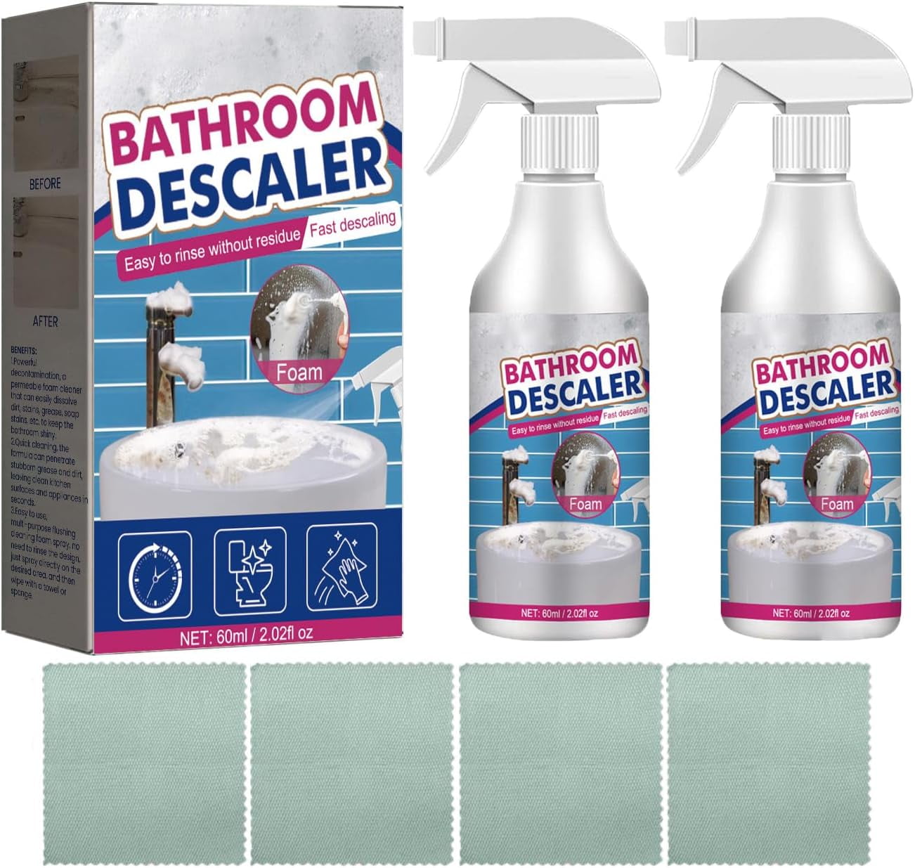Stubborn Stains Cleaner - Bathroom Descaler Foam Spray, Removes Hard ...