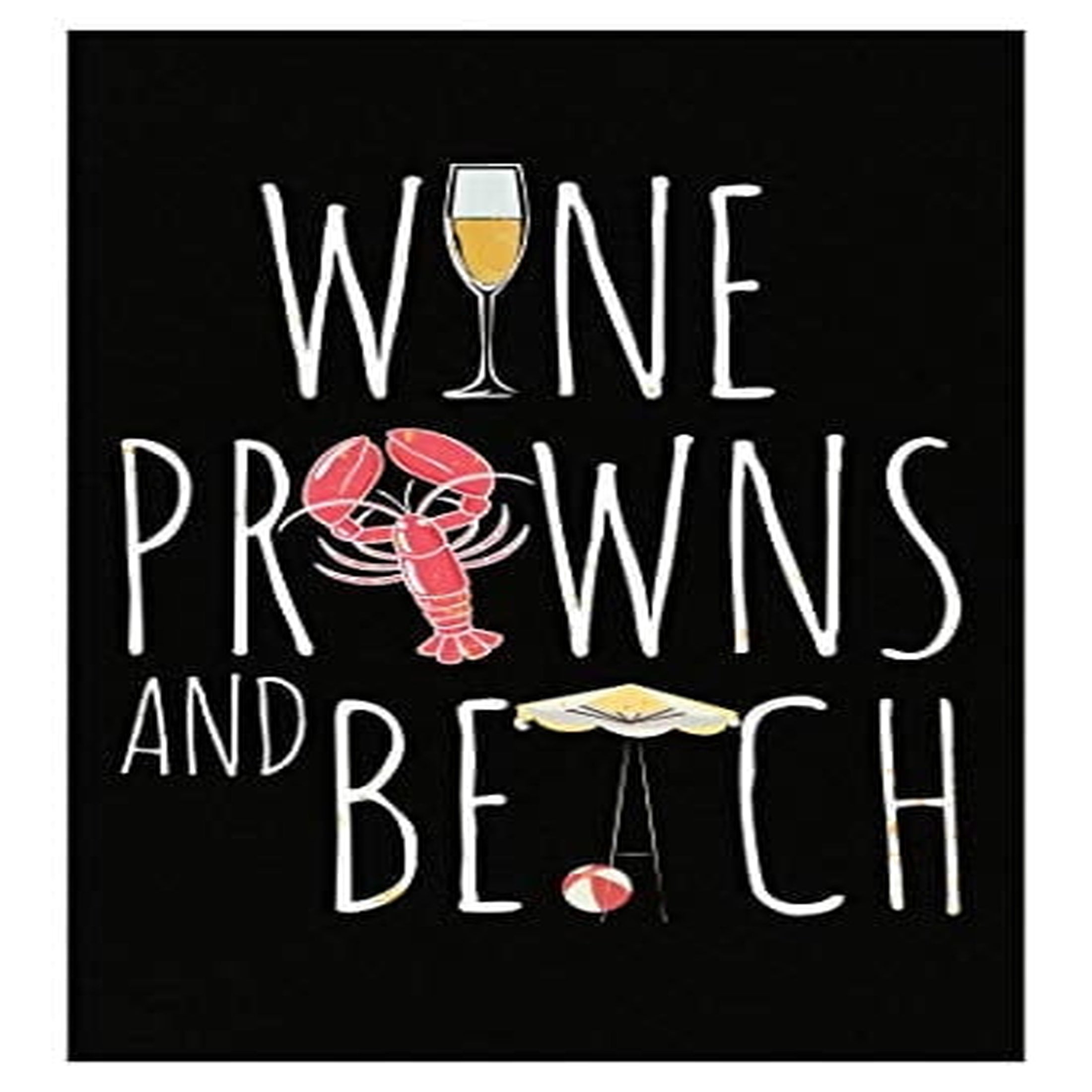 Funny Prawn Poster - Wine Prawns & Beach Ocean Shrimp Humor Decor ...