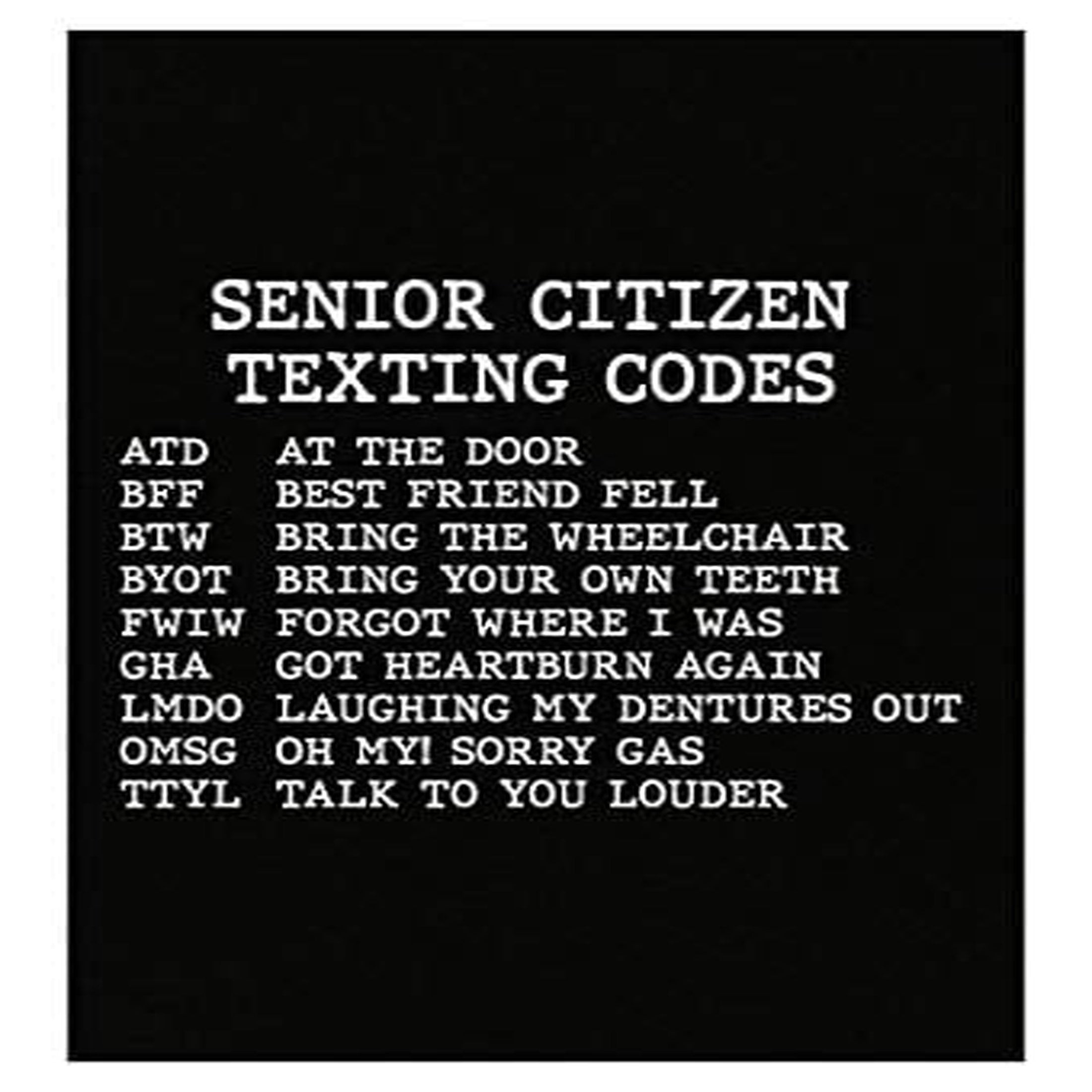 Funny Senior Texting Codes Poster - Humorous Decor for Elderly and ...