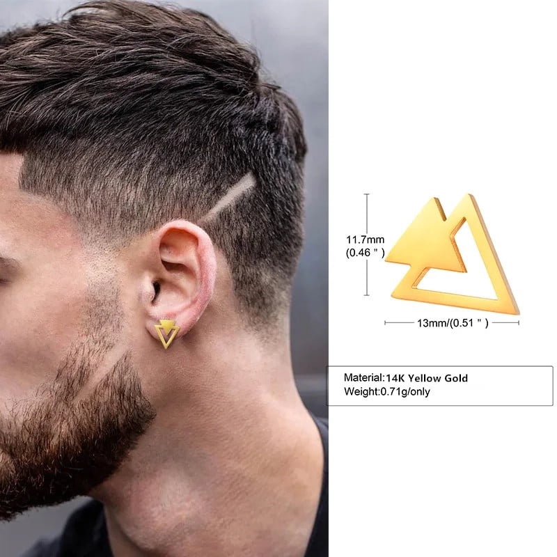 Stud Earring Men,14K Yellow Gold Double Triangle Arrow Arrowhead ...