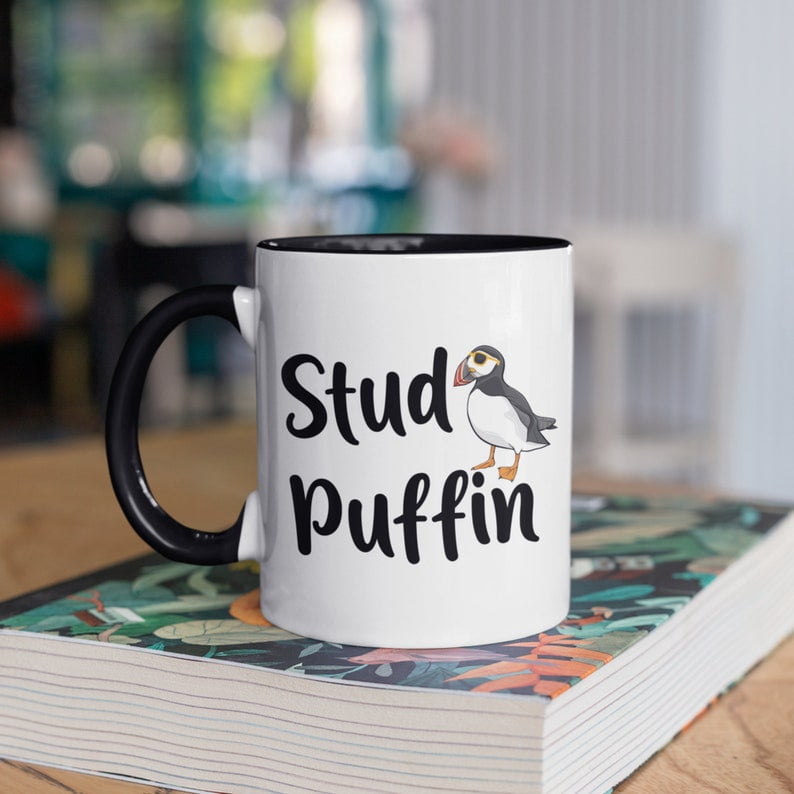 Stud Puffin Coffee Mug, Puffin Pun Tumbler, Funny Puffin Travel Mug ...