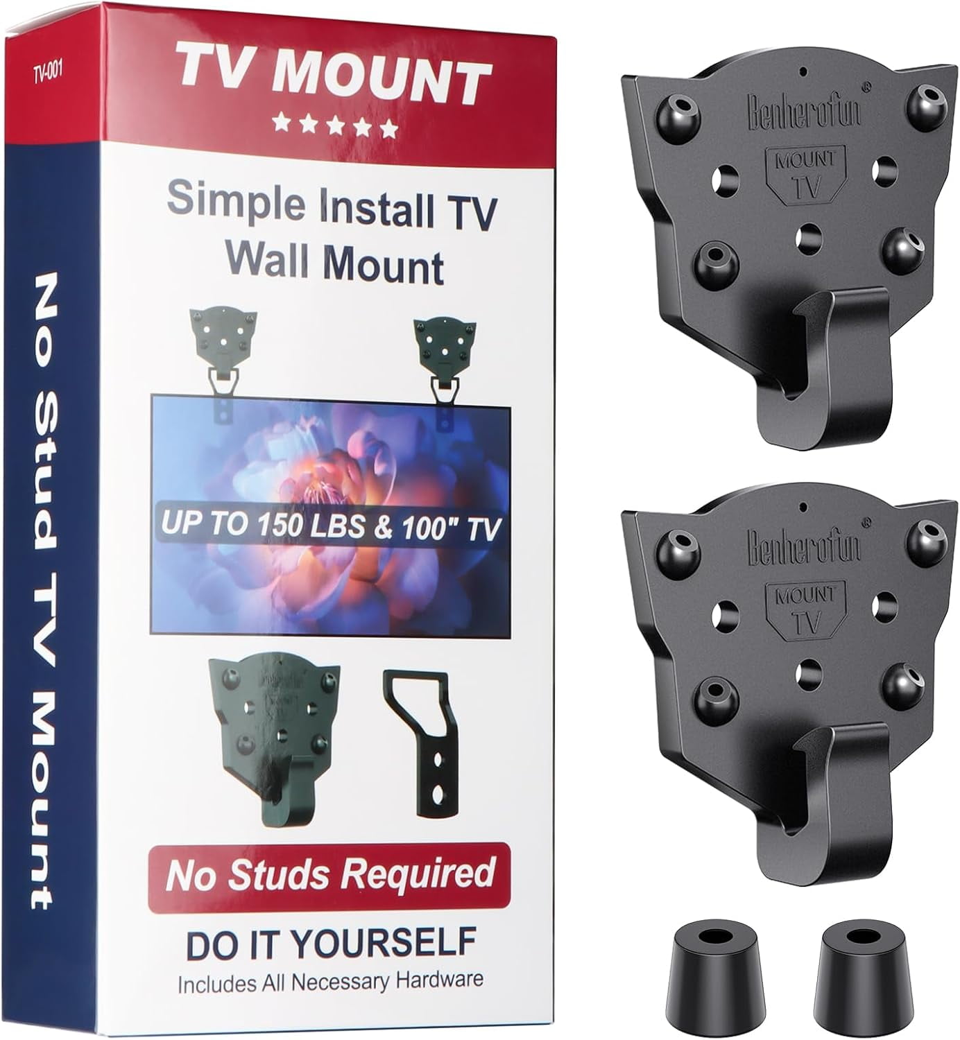 No Stud TV Wall Mount for 26-100 Inch TVs - Patented, Easy Install with No Screws, Studless TV ...