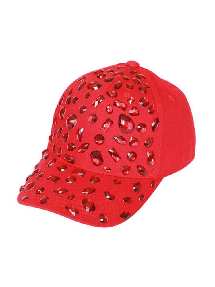 Studded Bejeweled Baseball Cap - Red - Walmart.com