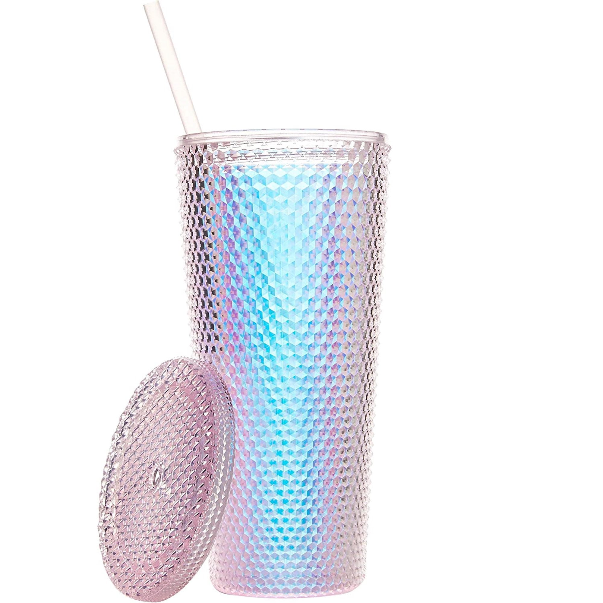Studded Cup Tumbler Straw Lid - Plastic Double Walled Cup for iced ...