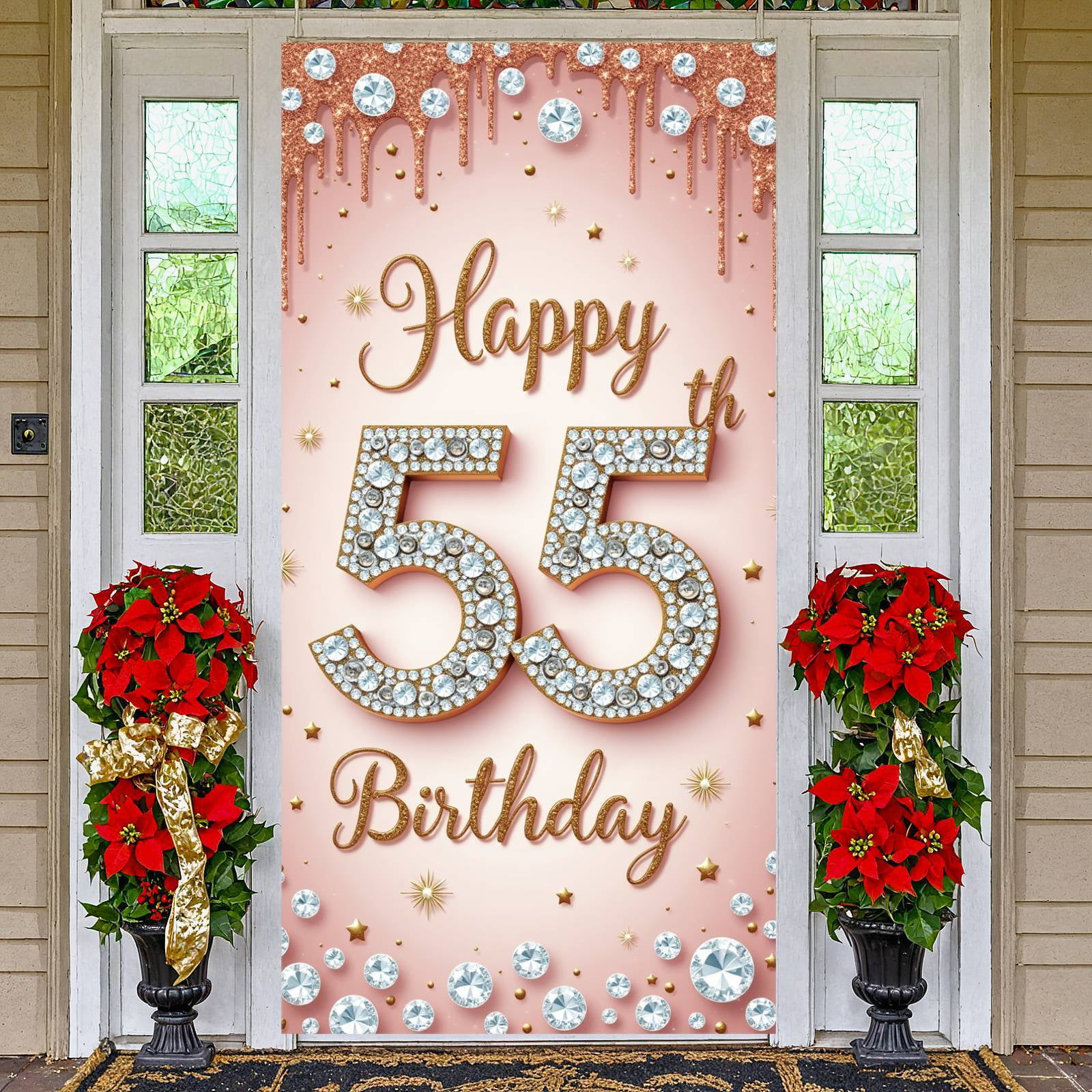 Studded Happy 55th Birthday Banner Golden Sparkle 55th Birthday Display ...