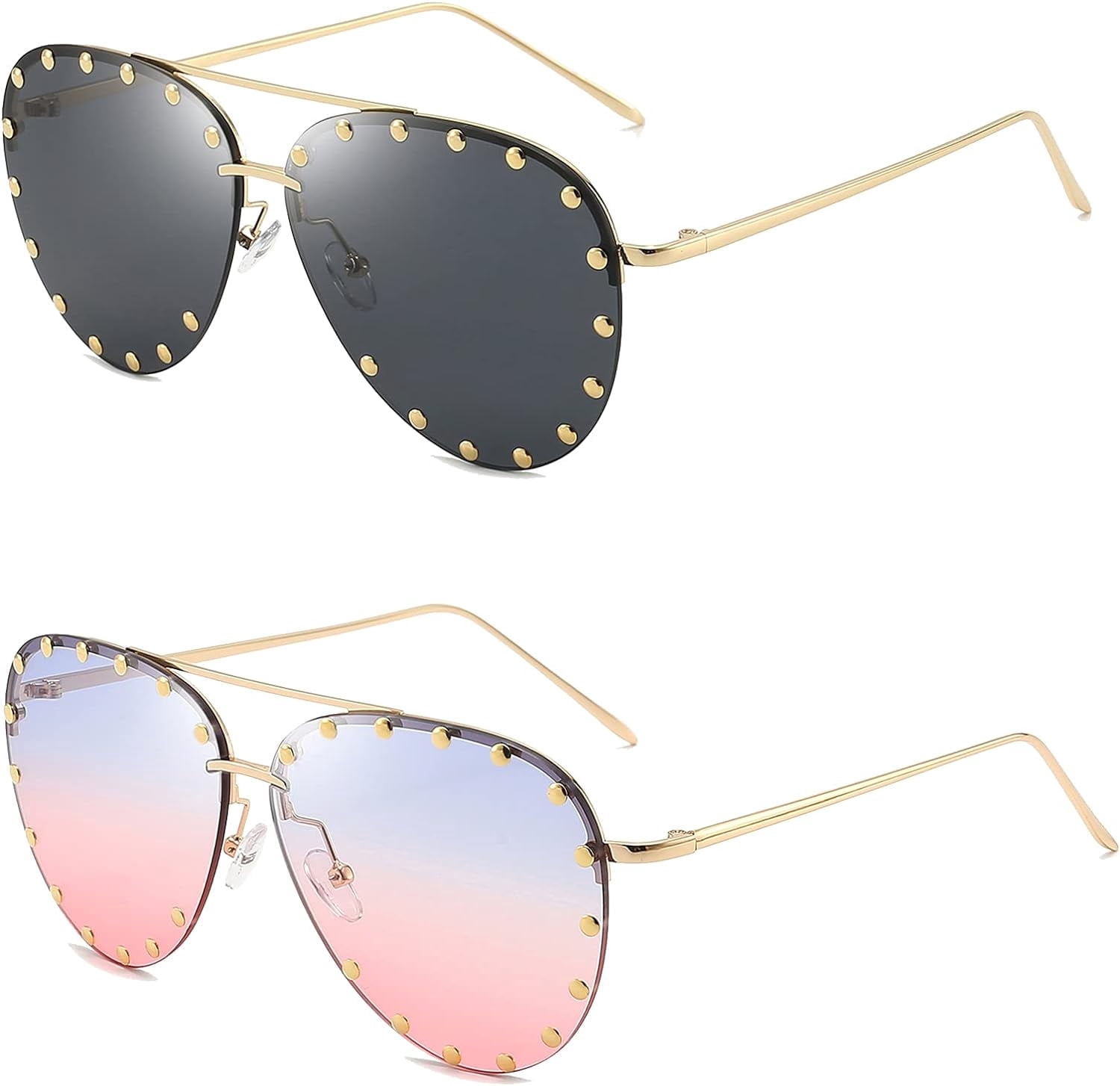 Studded Sunglasses for Women Fashion Studded Aviator Sunglasses Metal ...