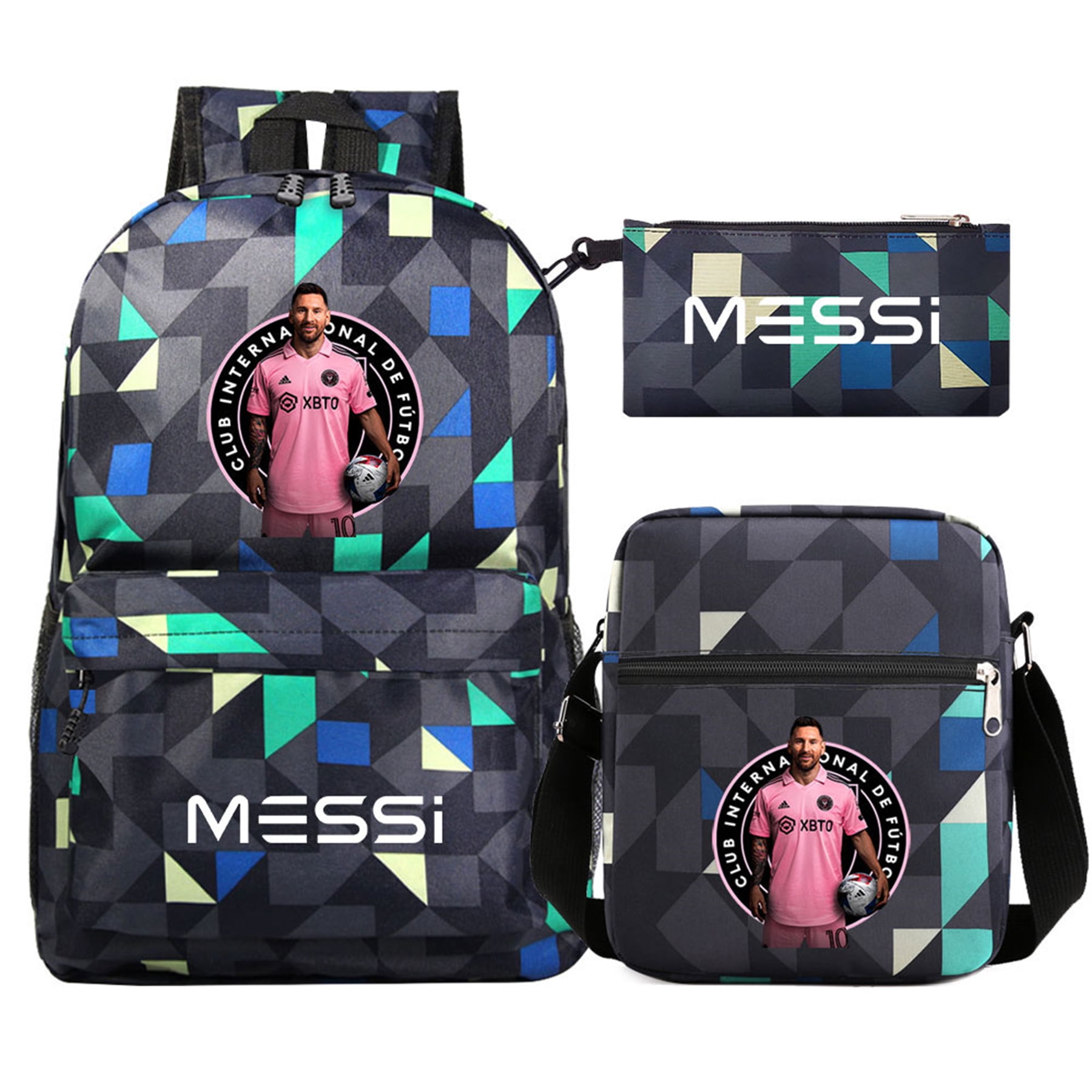 Student 3 in 1 Schoolbag Set Football Player Backpack with Lunch Bag ...