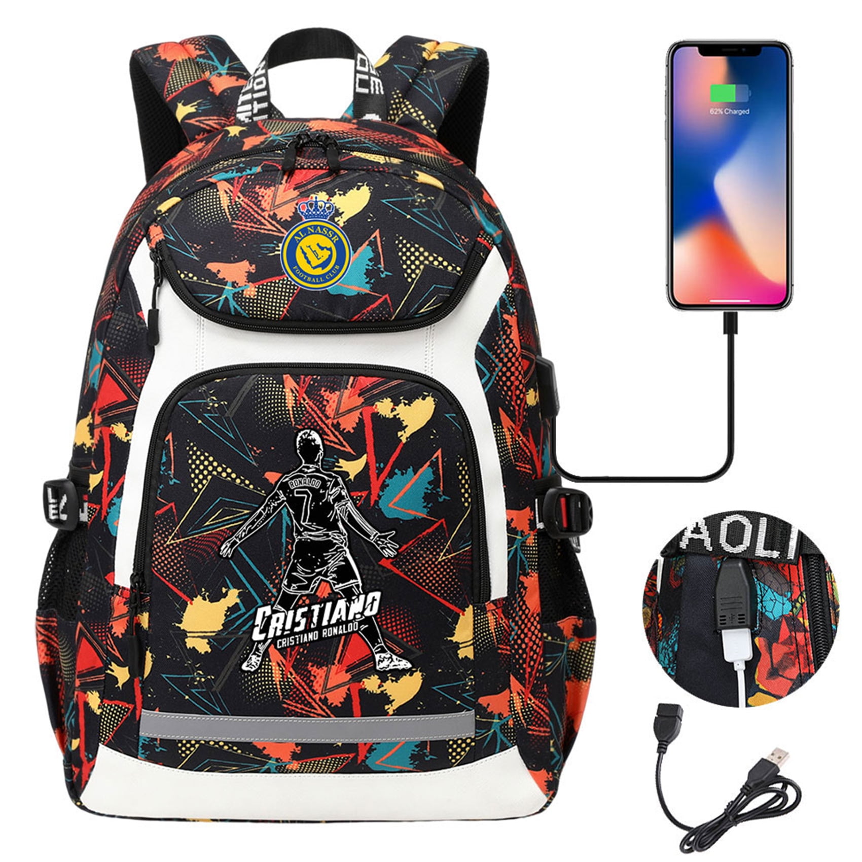Student Back to School Bag Cristiano Ronaldo CR7 Bookbag with USB ...