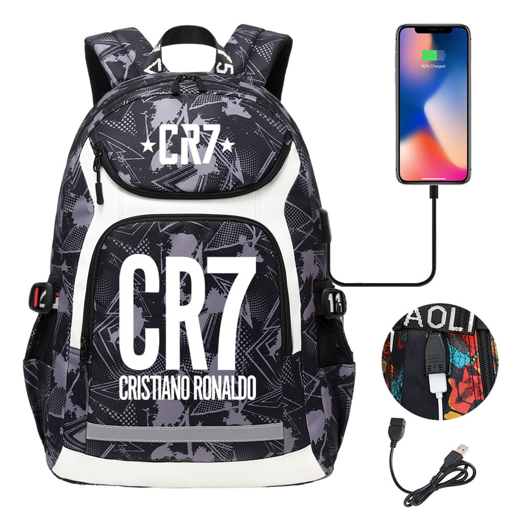 Student Back to School Bag Cristiano Ronaldo CR7 Bookbag with USB ...