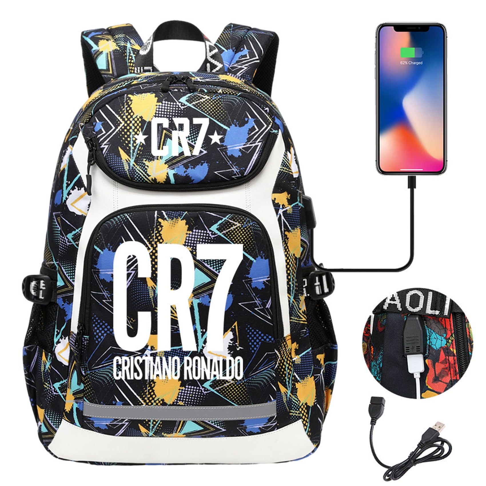 Student Back to School Bag Cristiano Ronaldo CR7 Bookbag with USB ...