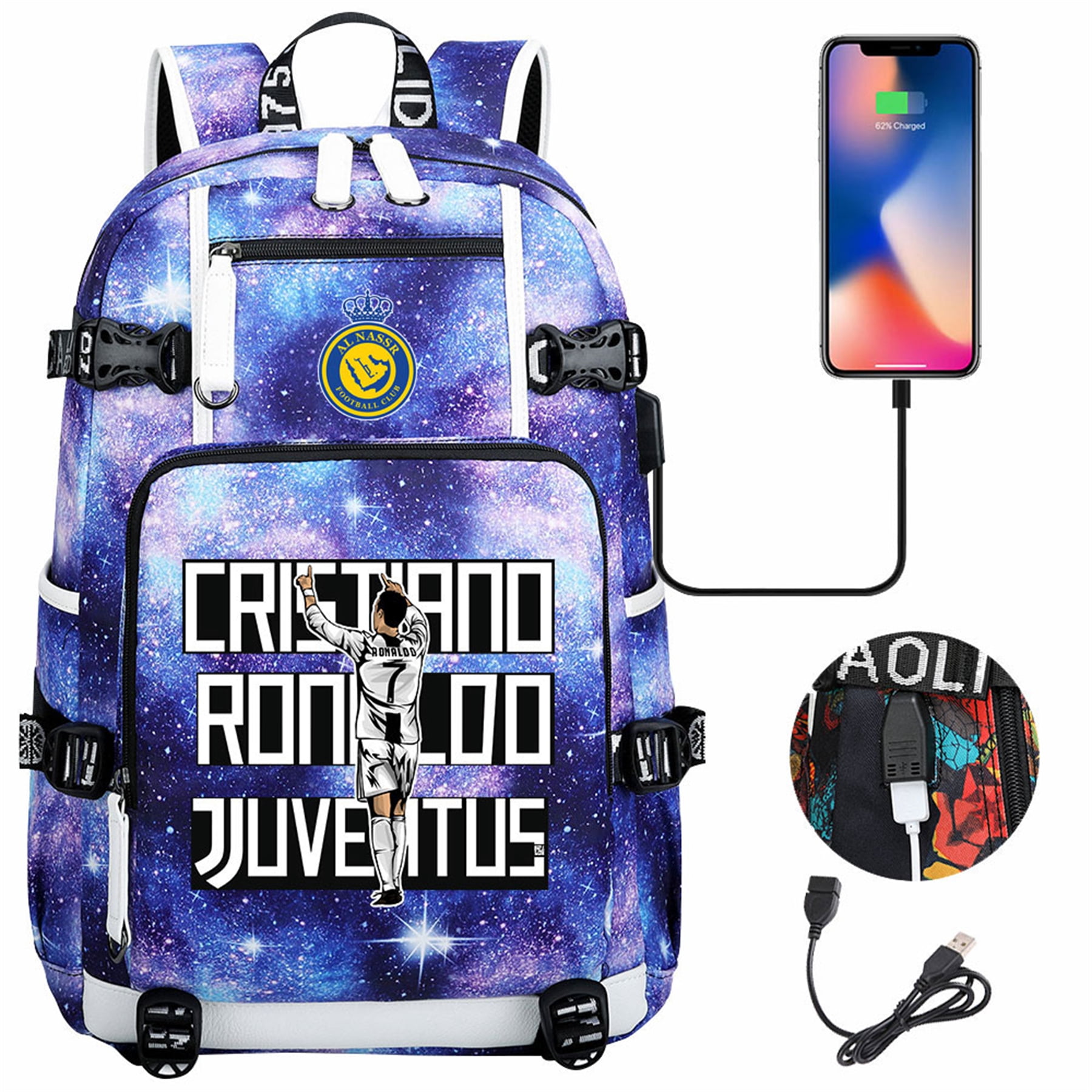 Student Back to School Book Bag with USB Charge Port-Teen Cristiano ...