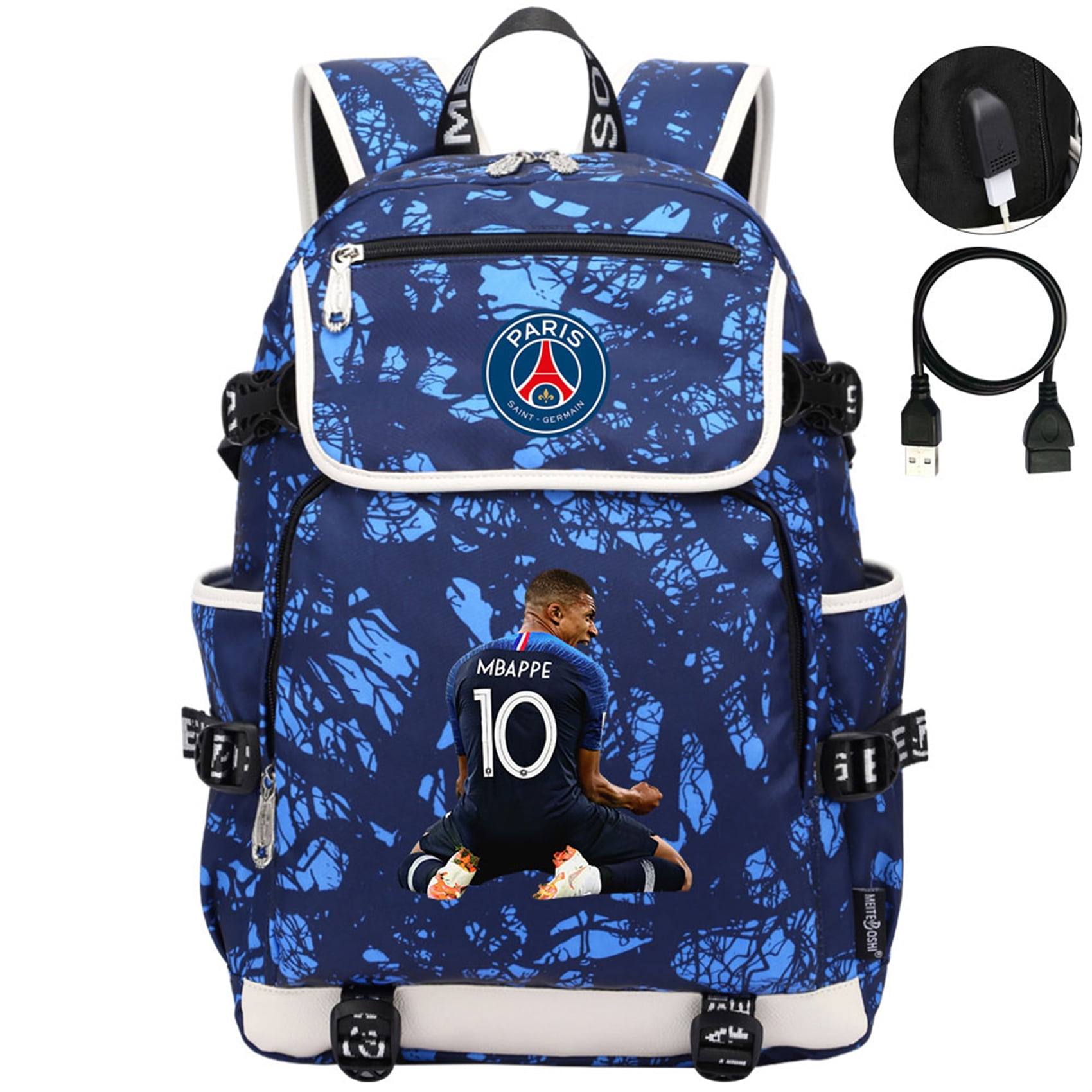 Student Back to School Bookbag with USB Charge Port-Kylian Mbappe ...