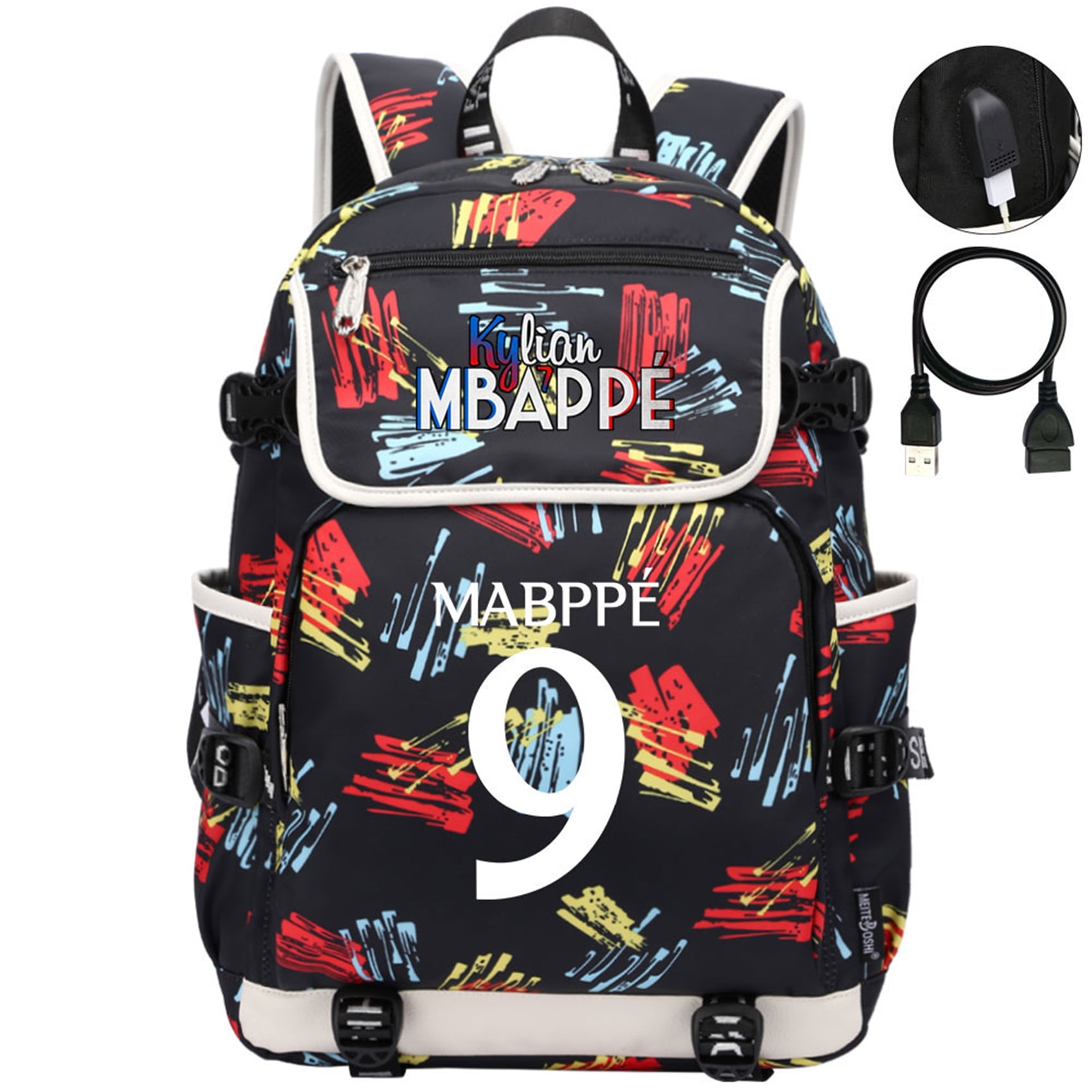 Student Back to School Bookbag with USB Charge Port-Kylian Mbappe ...