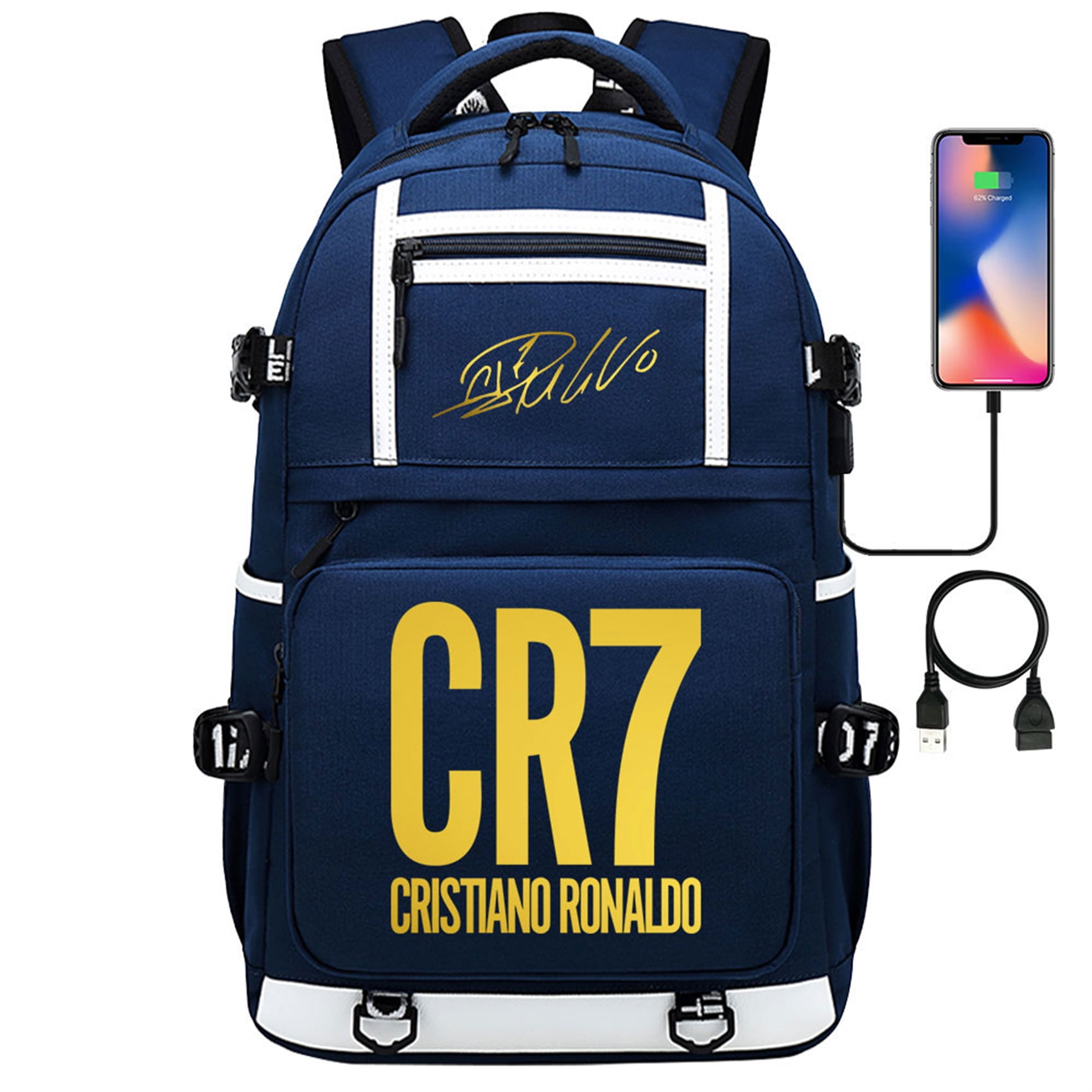 Student Back to School Bookbag with USB Charging Port-Cristiano Ronaldo ...
