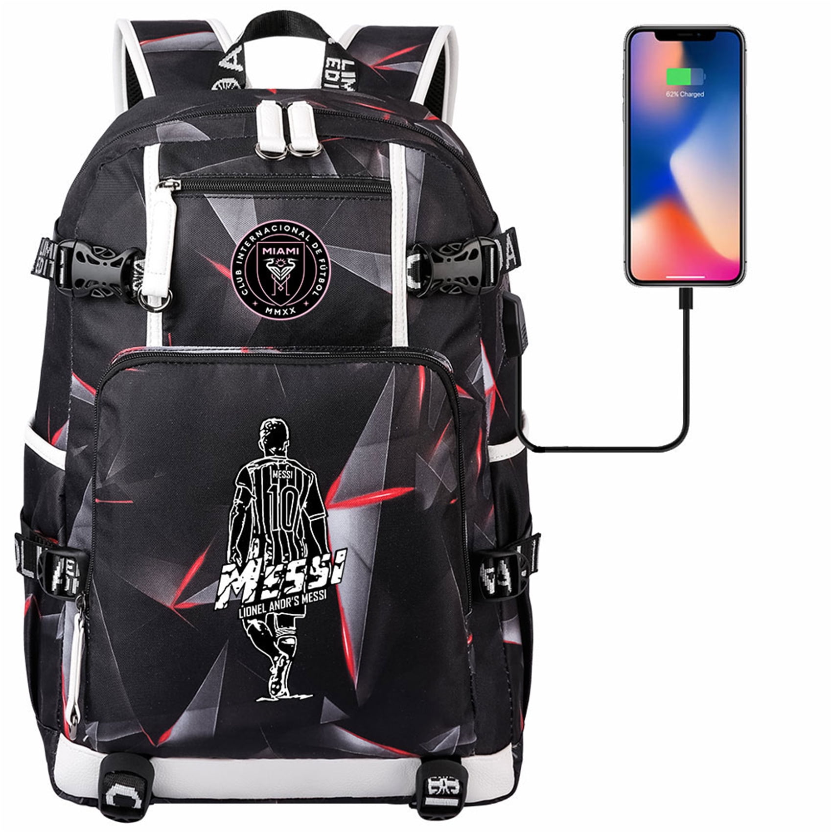 Student Back to School Bookbag with USB Charging Port,Messi_10 Novelty ...