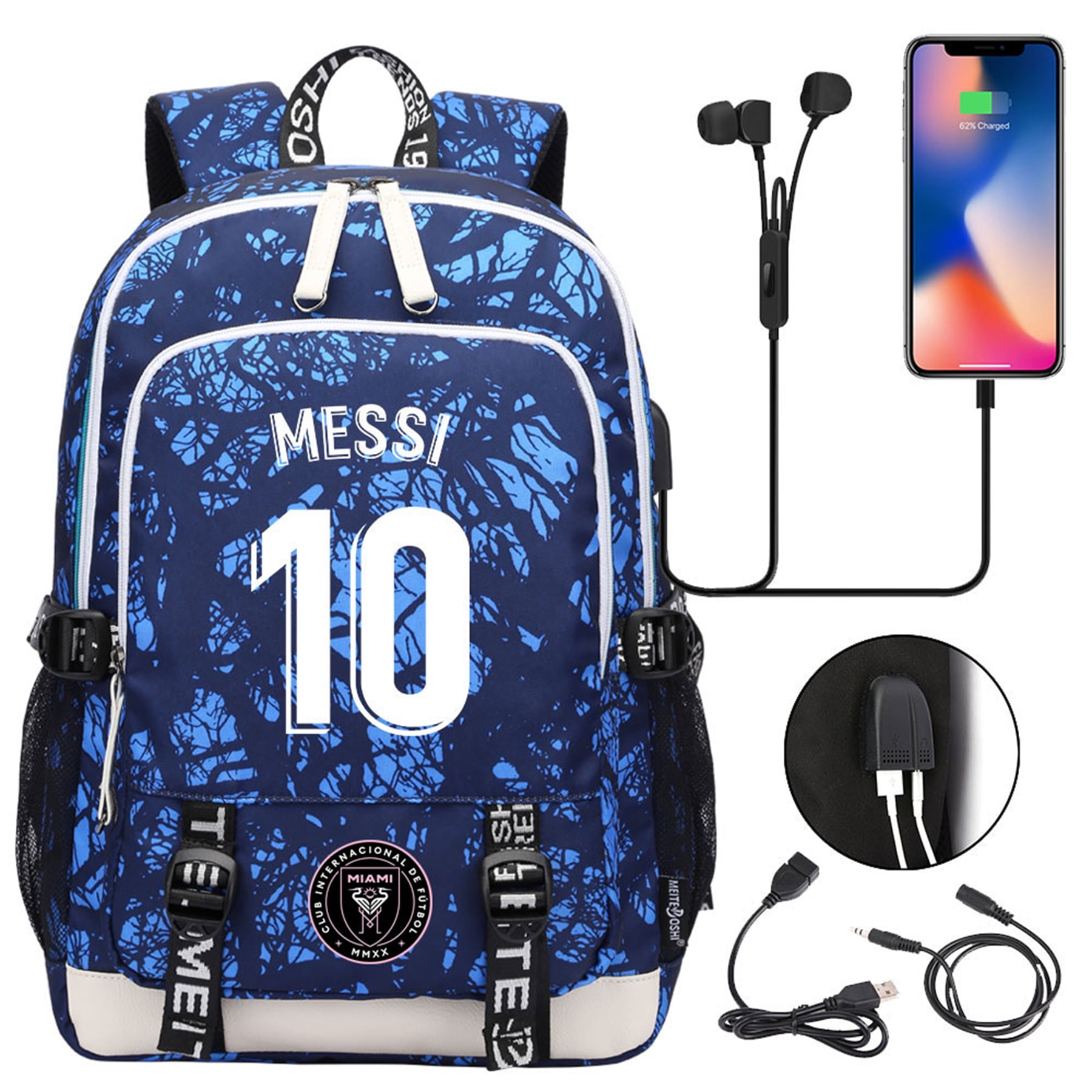 Student Back to School Bookbag with USB Charging Port,Soccer Player ...