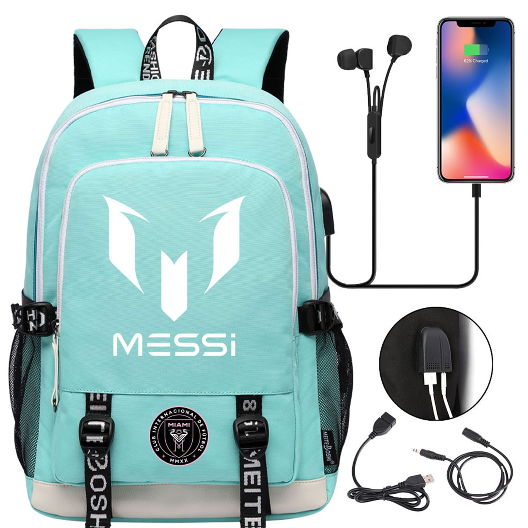 Student Back to School Bookbag with USB Charging Port,Soccer Player ...