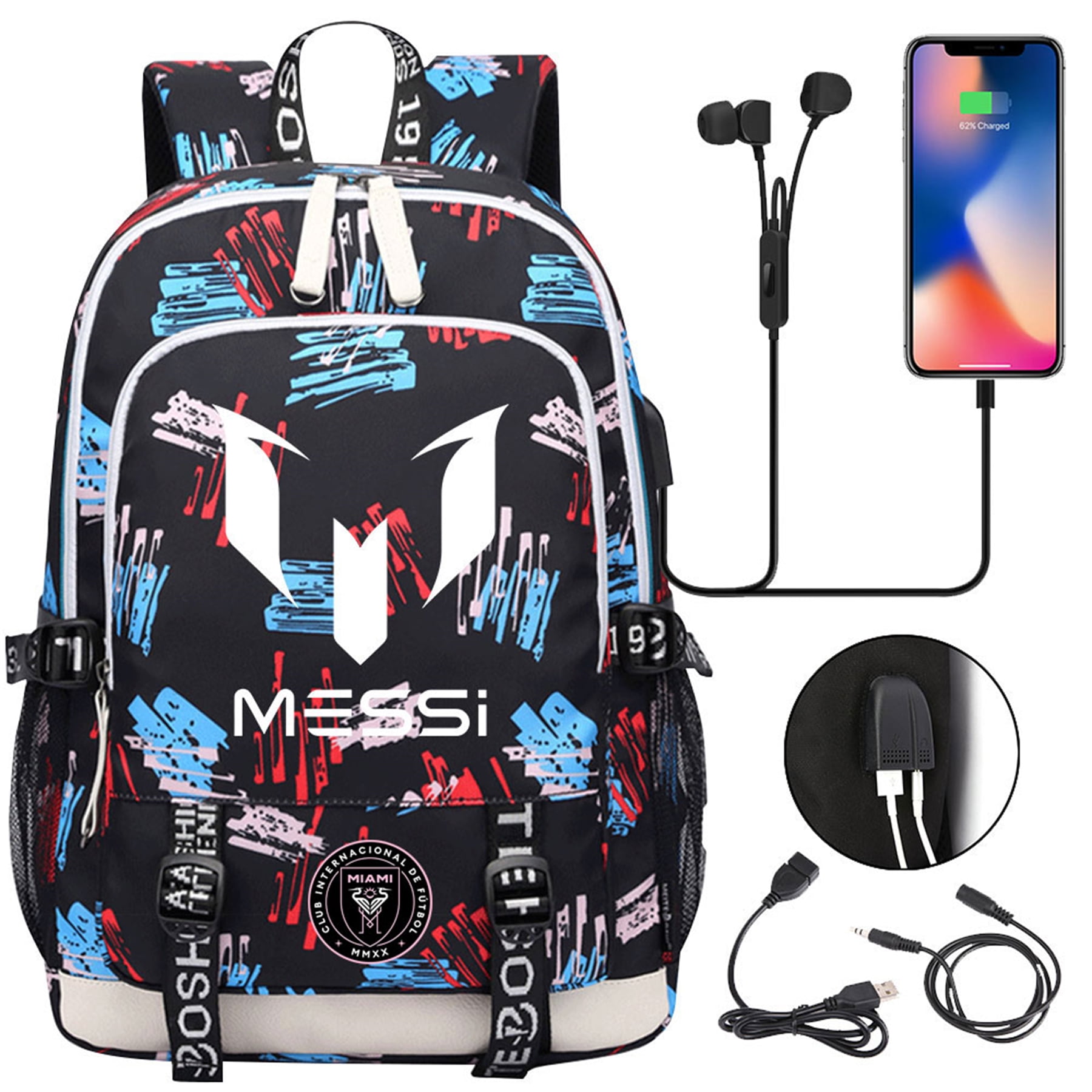 Student Back to School Bookbag with USB Charging Port,Soccer Player ...