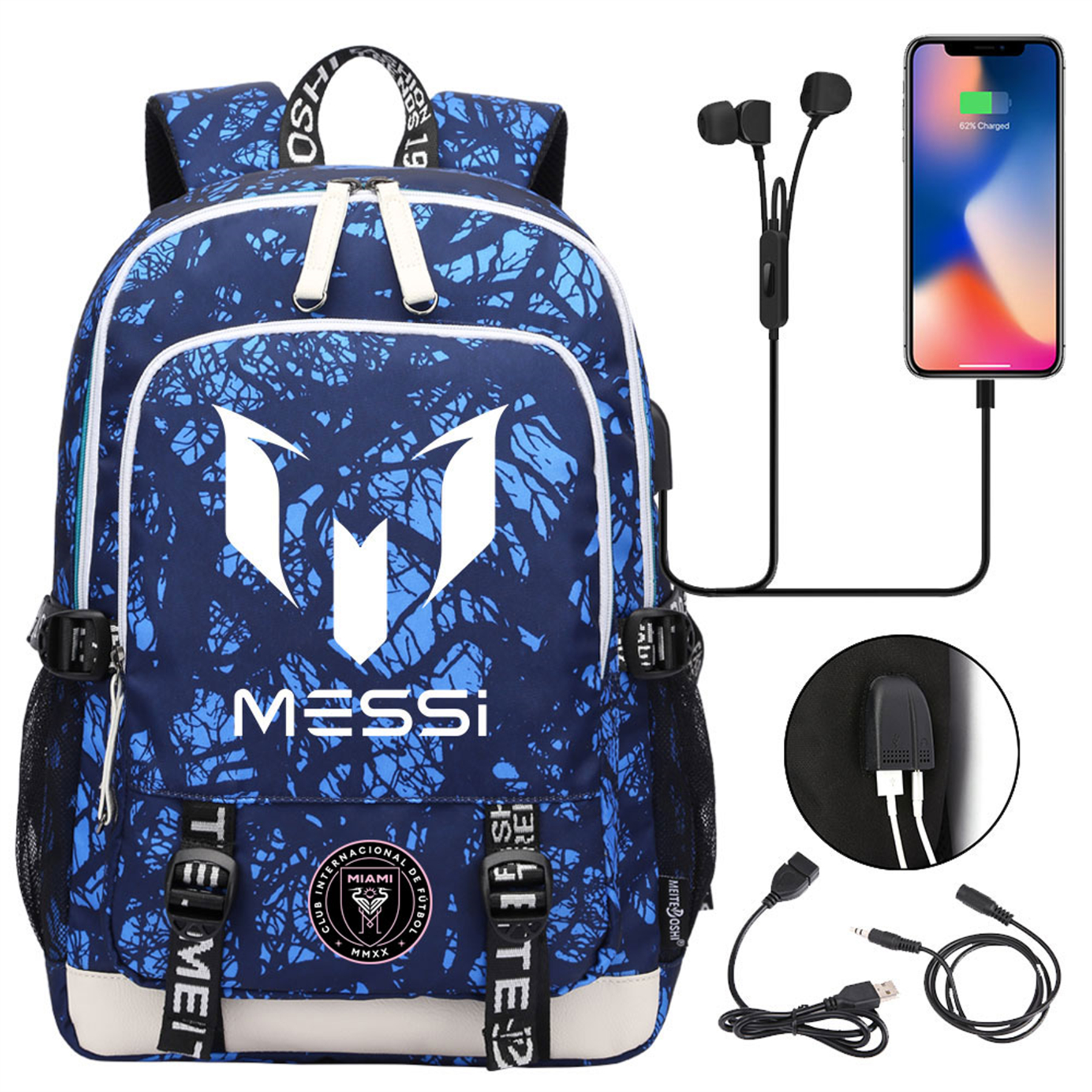Student Back to School Bookbag with USB Charging Port,Soccer Player ...