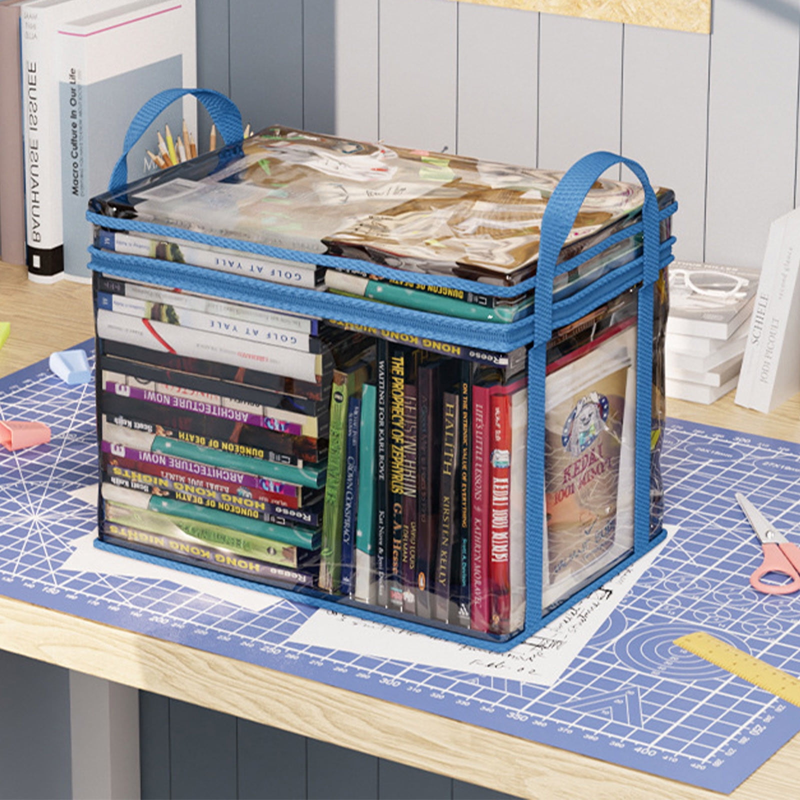 Student Book Storage Bag, Transparent Storage Box with Foldable ...