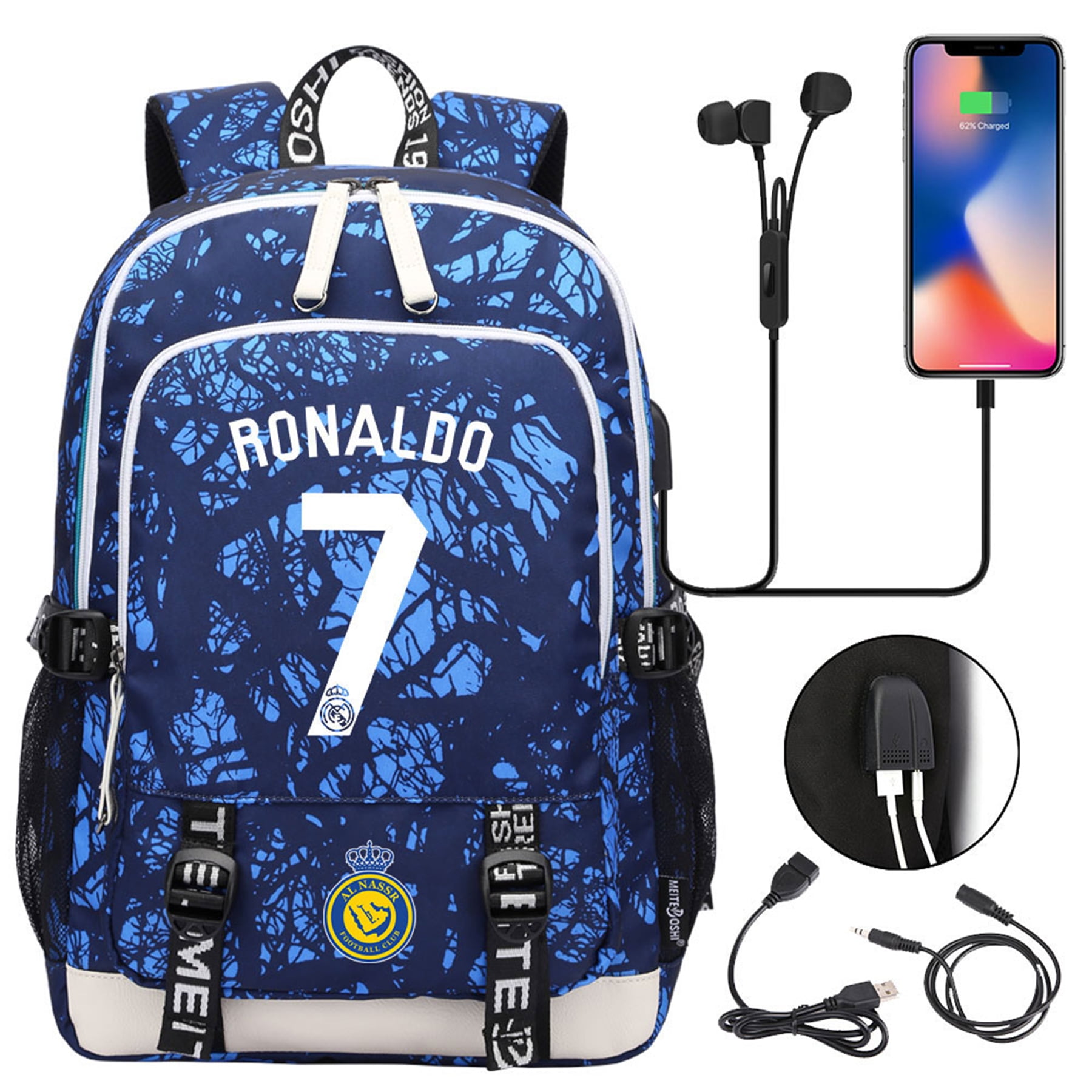 Student Cristiano Ronaldo Backpack-Teen Back to School Bookbag with USB ...