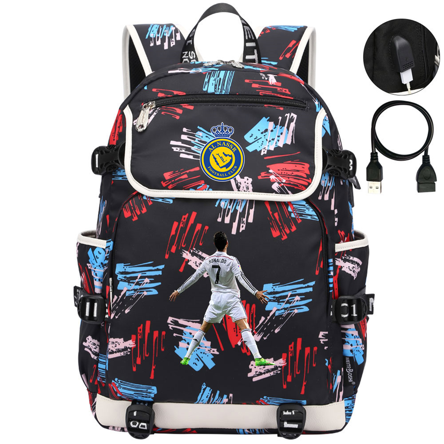 Student Cristiano Ronaldo Canvas USB Backpack-Teen Back to School ...