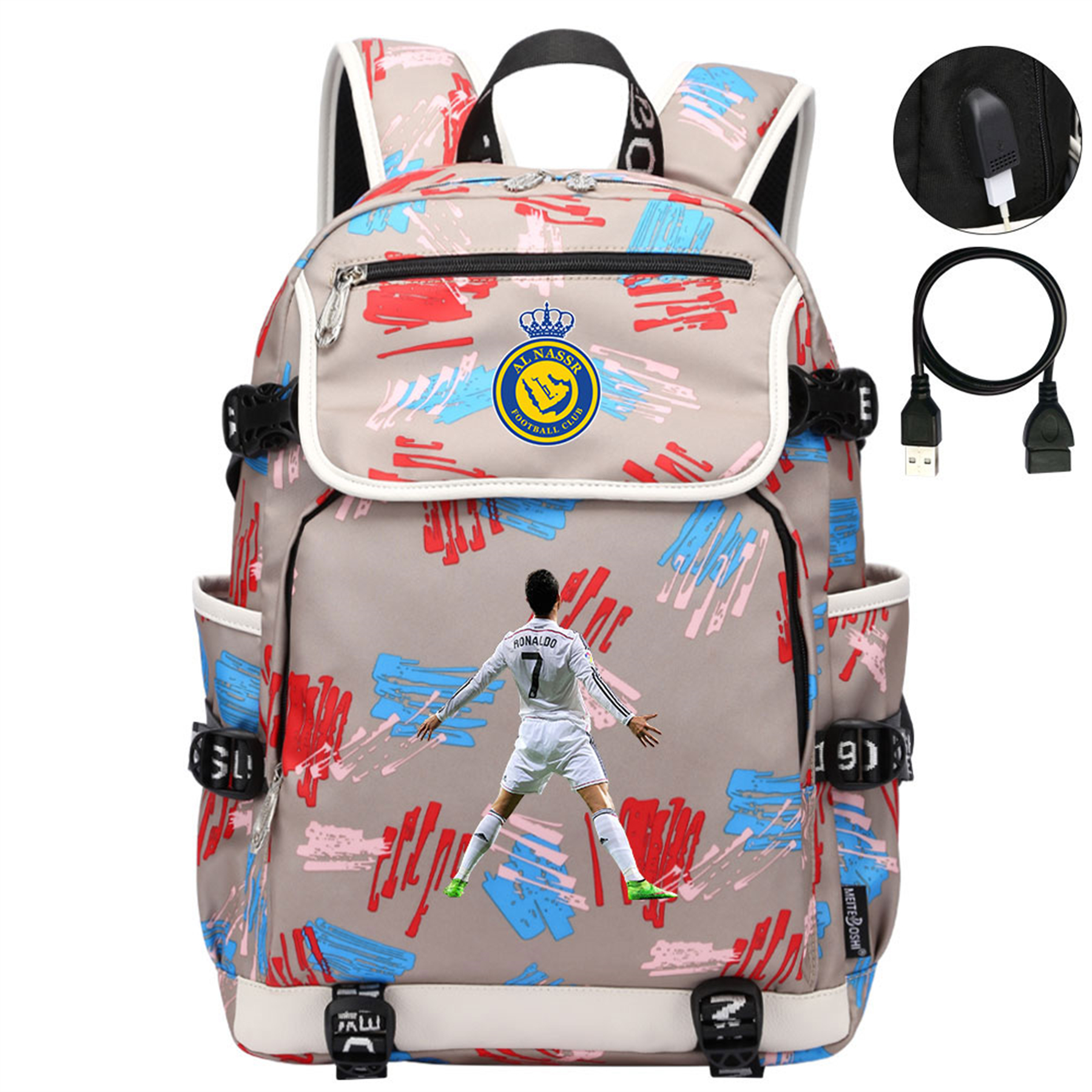 Student Cristiano Ronaldo Canvas USB Backpack-Teen Back to School ...